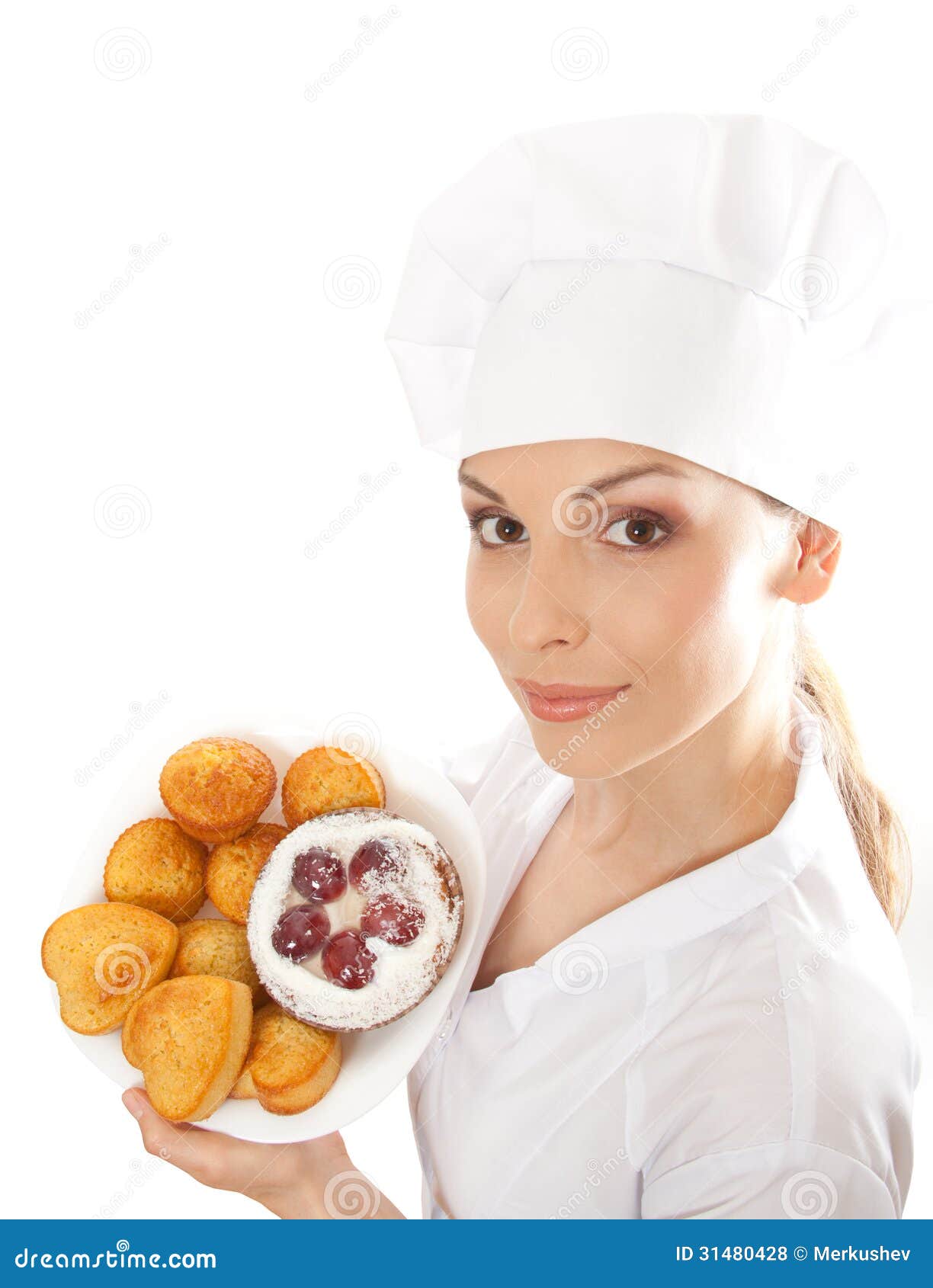 Woman Chef Holding Tray of Cookies. Stock Photo - Image of kitchen ...