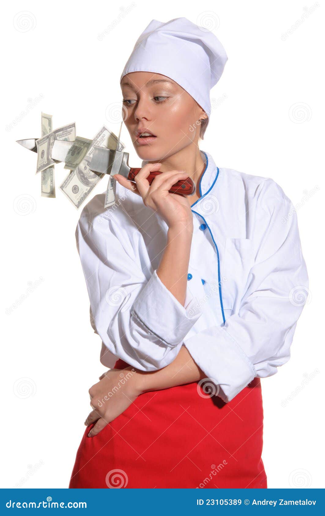 Woman- Chef with Knife and Money Stock Image - Image of paper, payment ...
