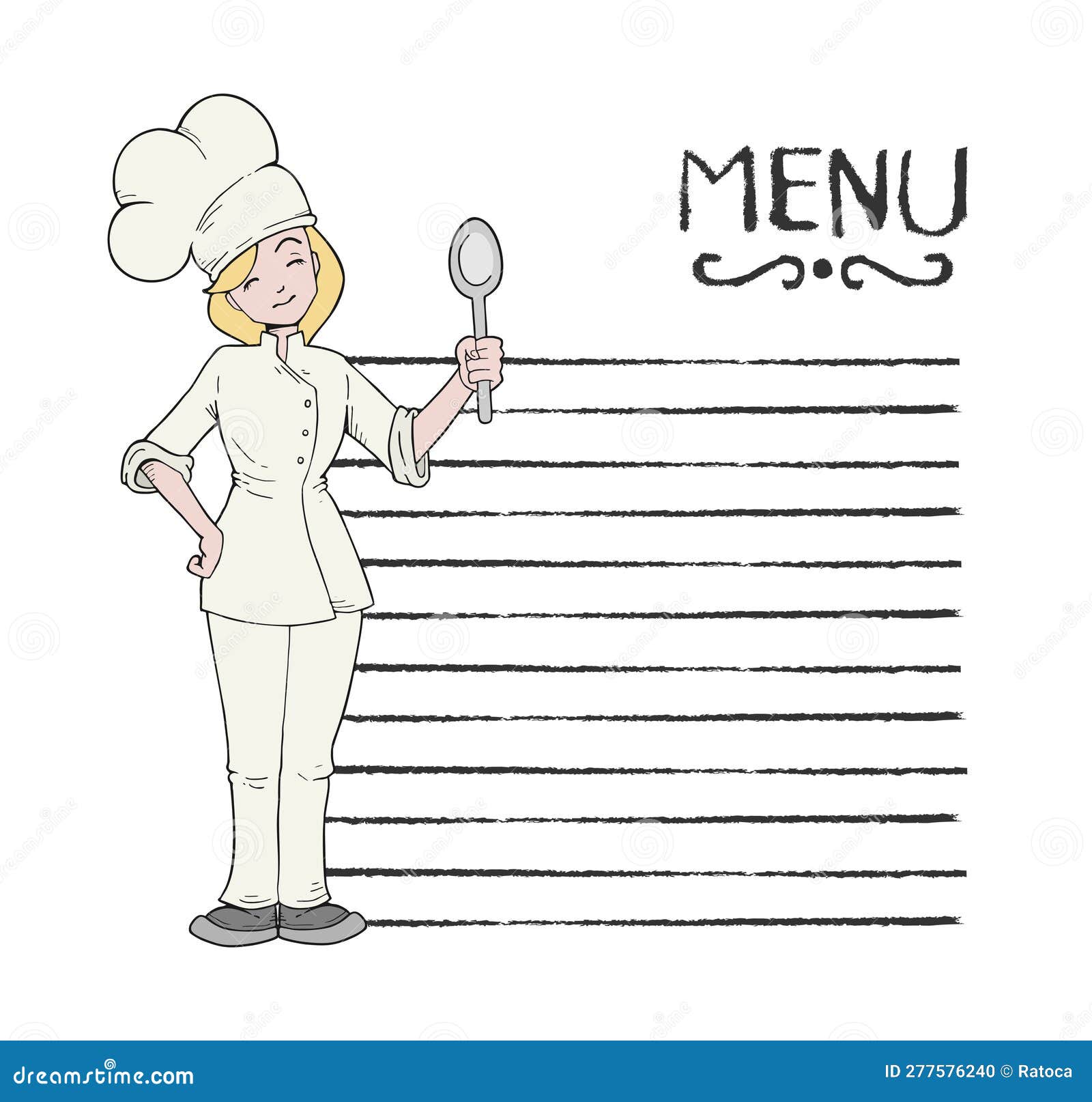 Woman Chef and Menu List Draw Stock Vector - Illustration of restaurant ...