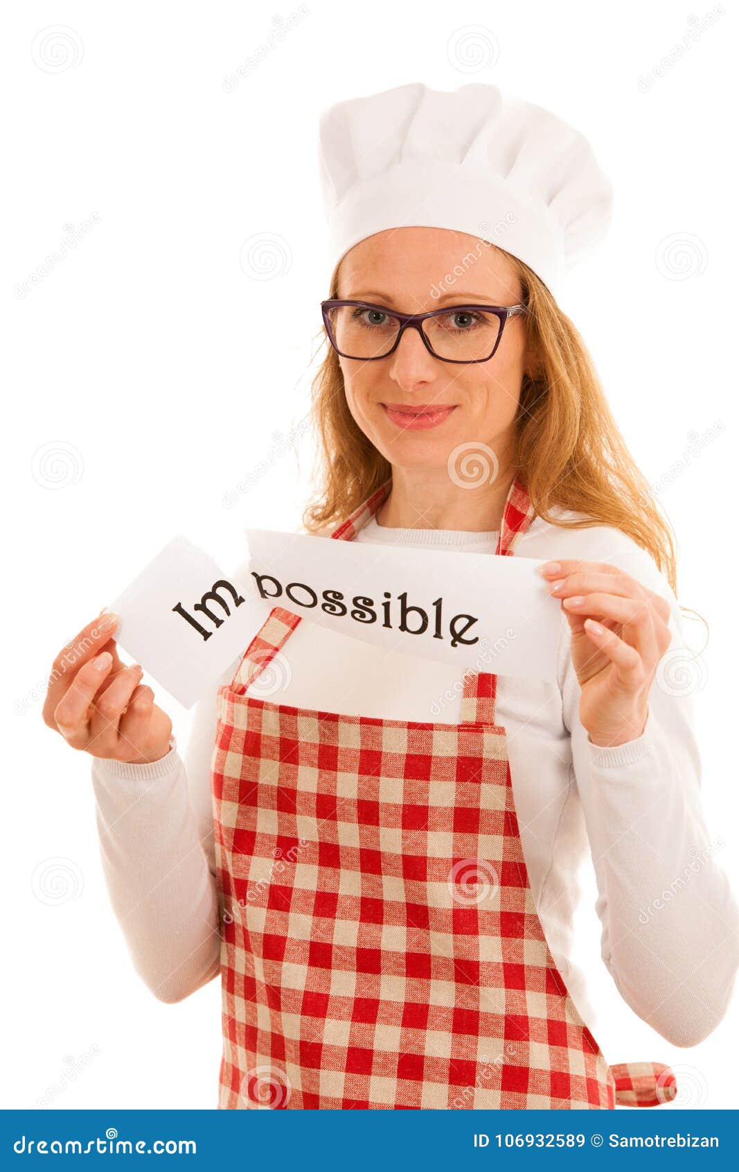 Woman Chef with Text Impossible Teared Apart Gesturing that Ever Stock ...