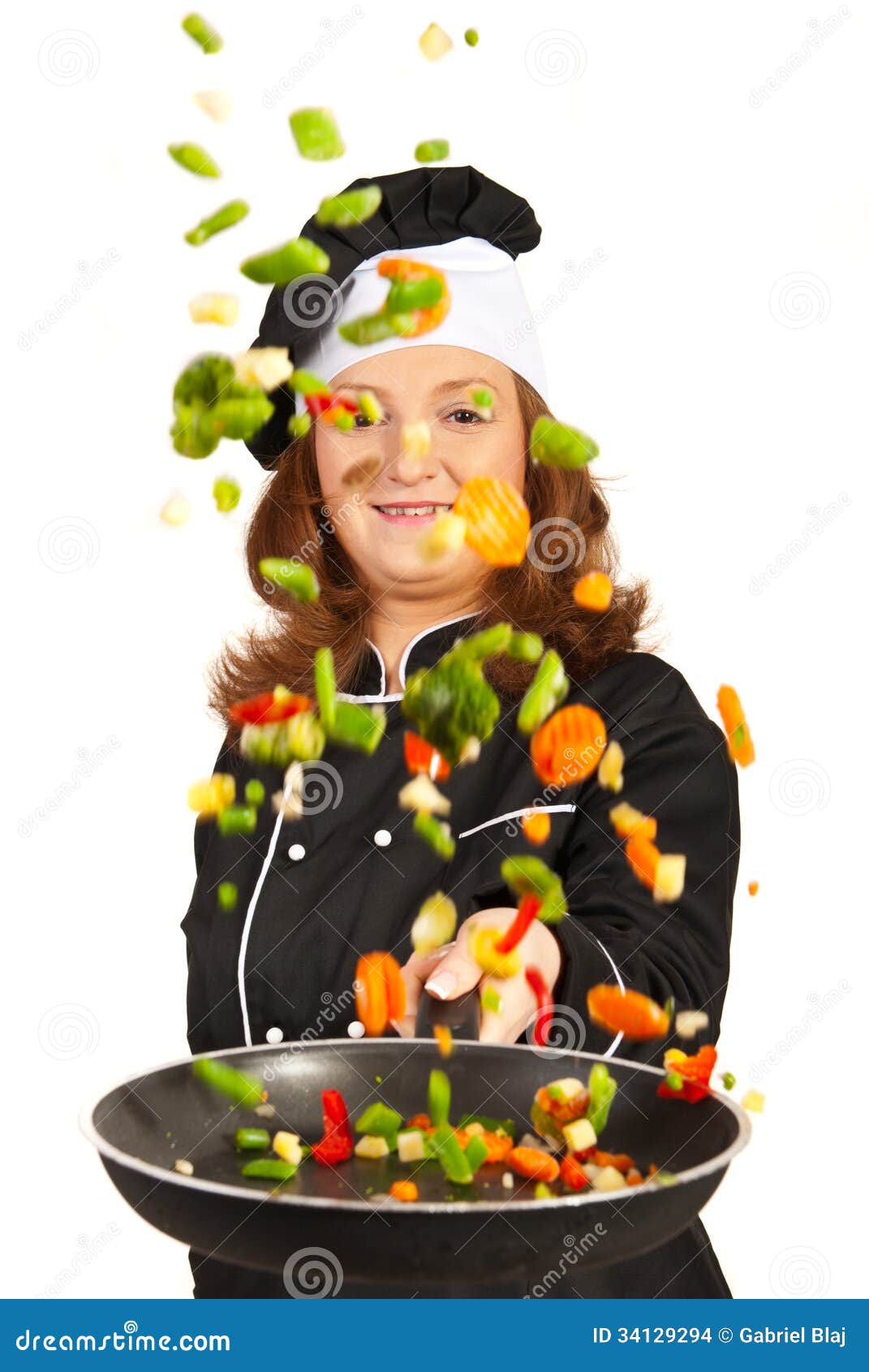 Woman Chef Tossing Vegetables Stock Photo - Image of lifestyle ...