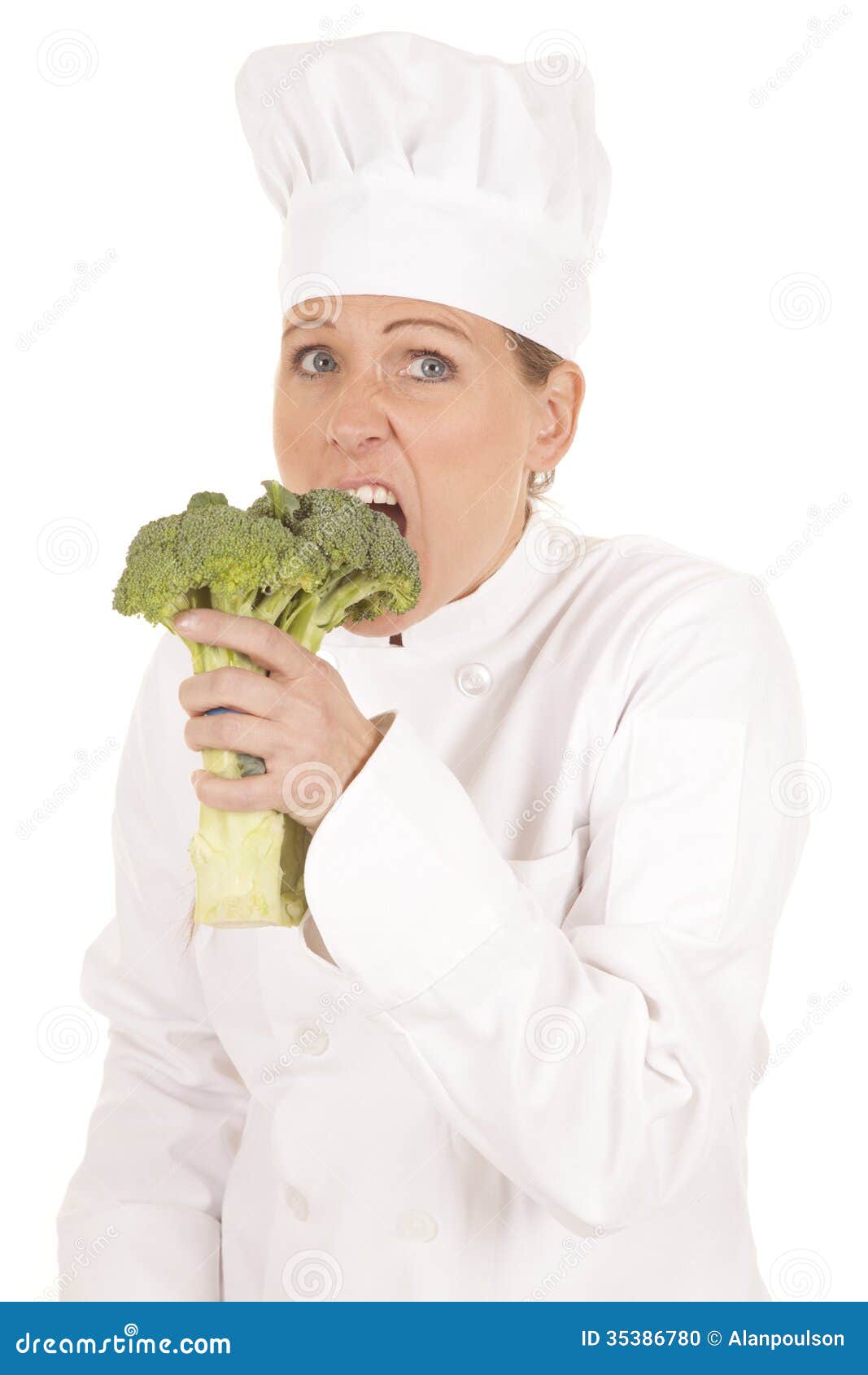 Woman chef vegetables bite stock photo. Image of arms - 35386780