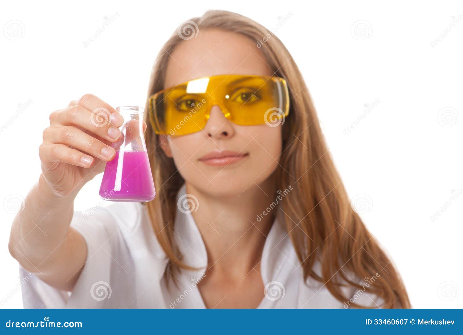 Woman Chemist and Chemicals in Flasks Stock Image - Image of portrait ...