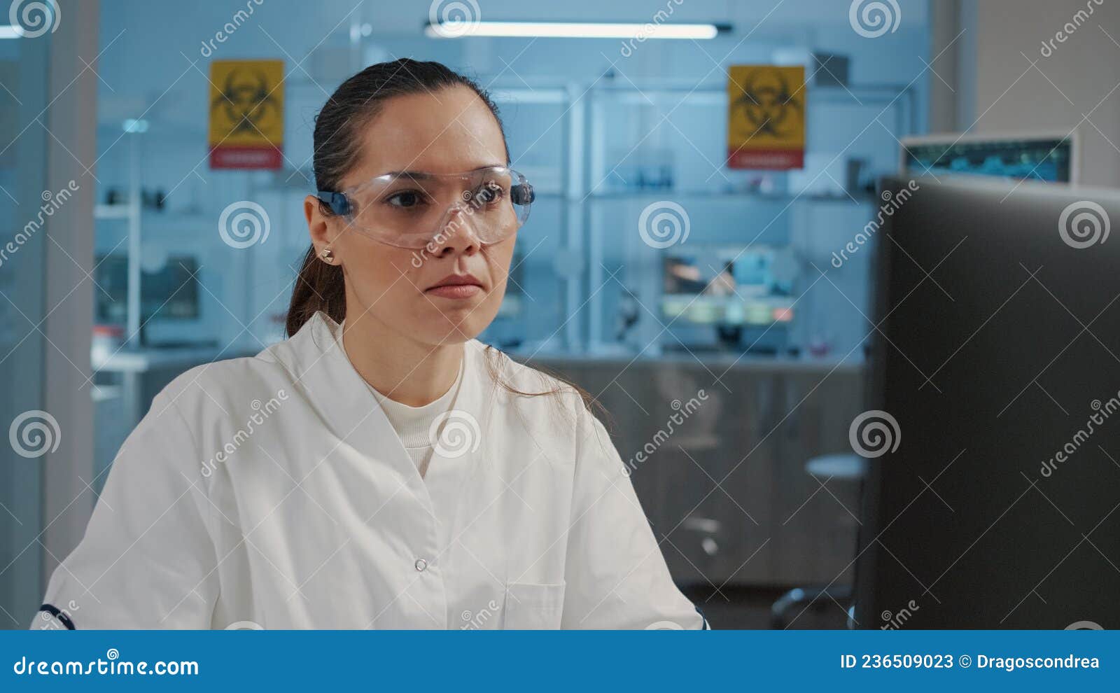 Woman Chemist Working on Computer in Science Laboratory Stock Image ...