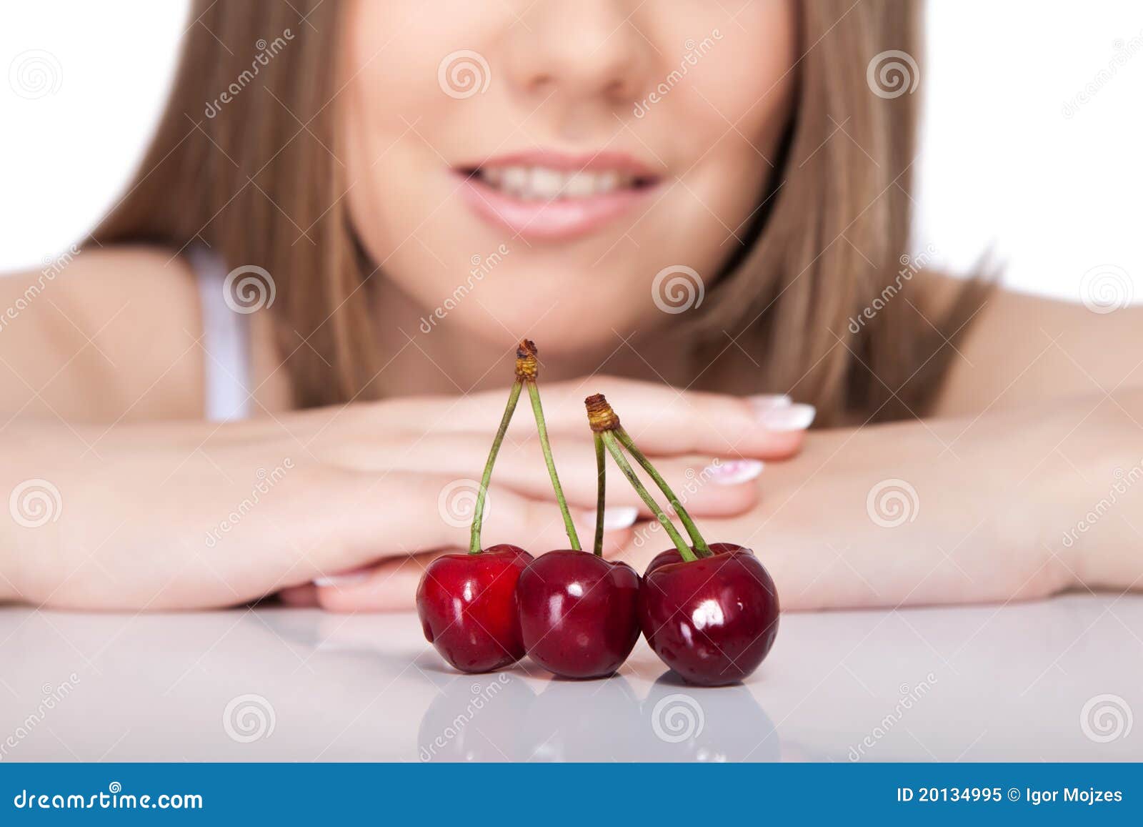 Woman and cherries stock image. Image of background, delicious - 20134995