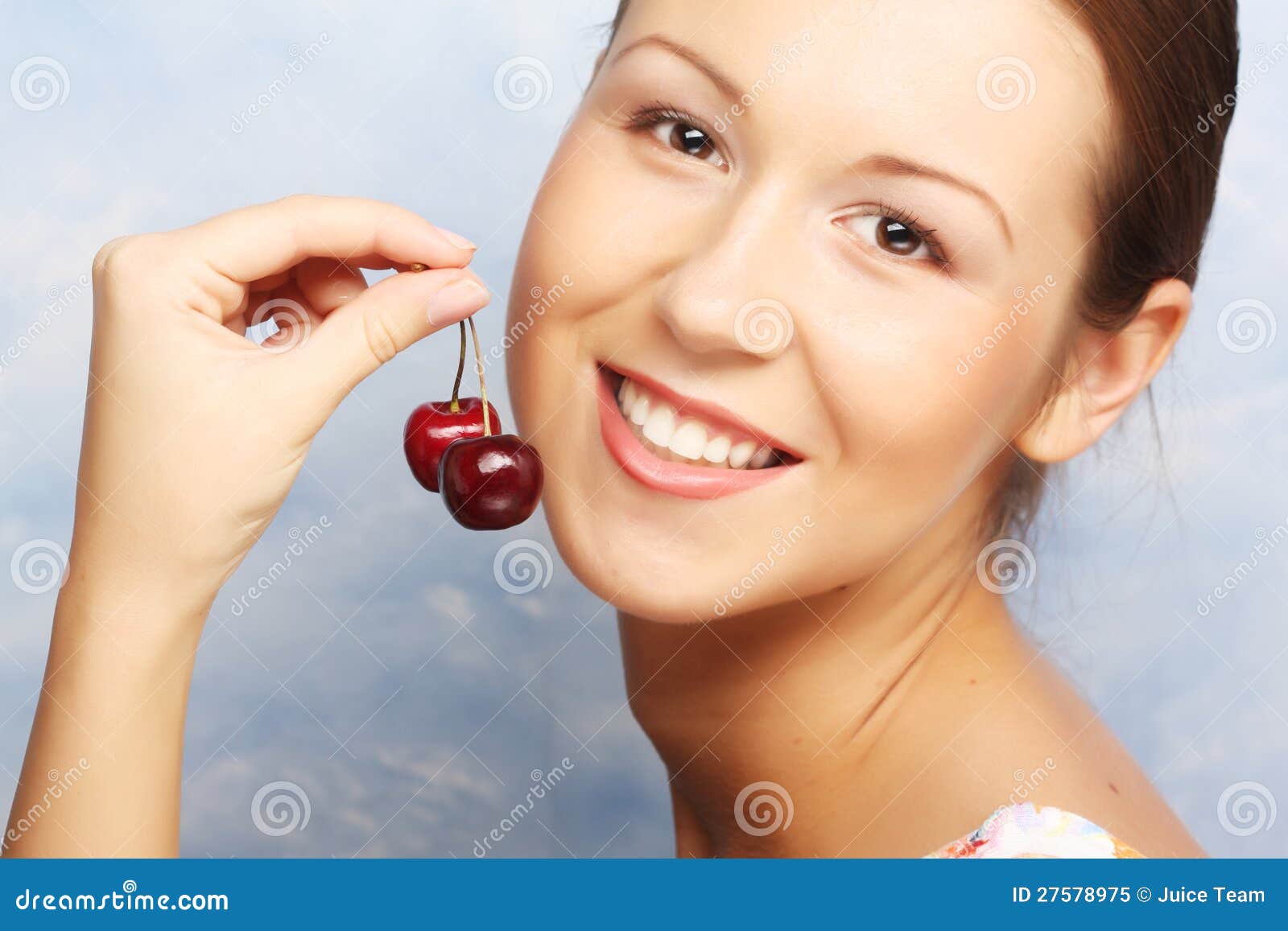 Woman with cherries stock image. Image of fruit, cherry - 27578975