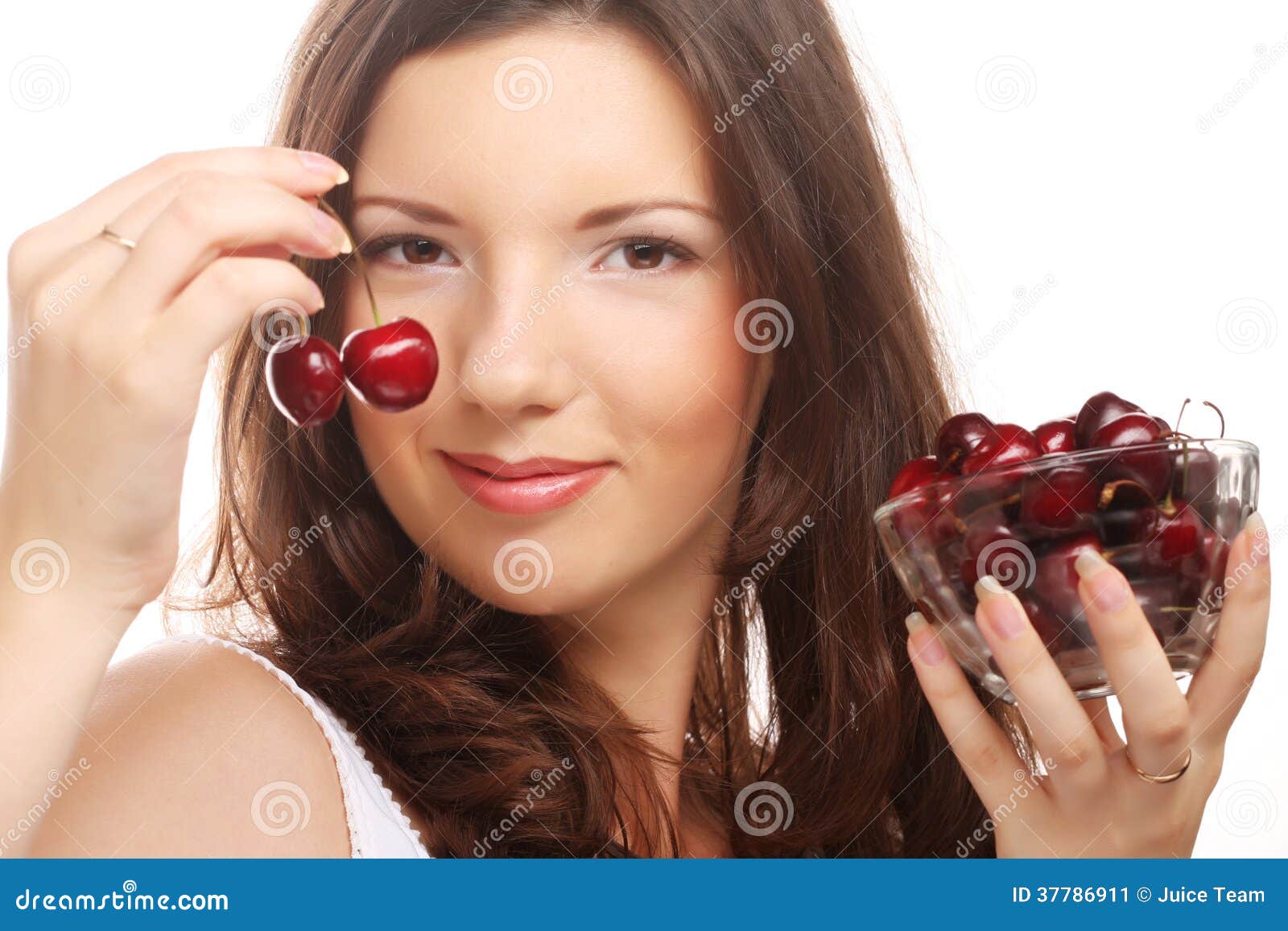 Woman with cherries stock image. Image of cute, fruit - 37786911