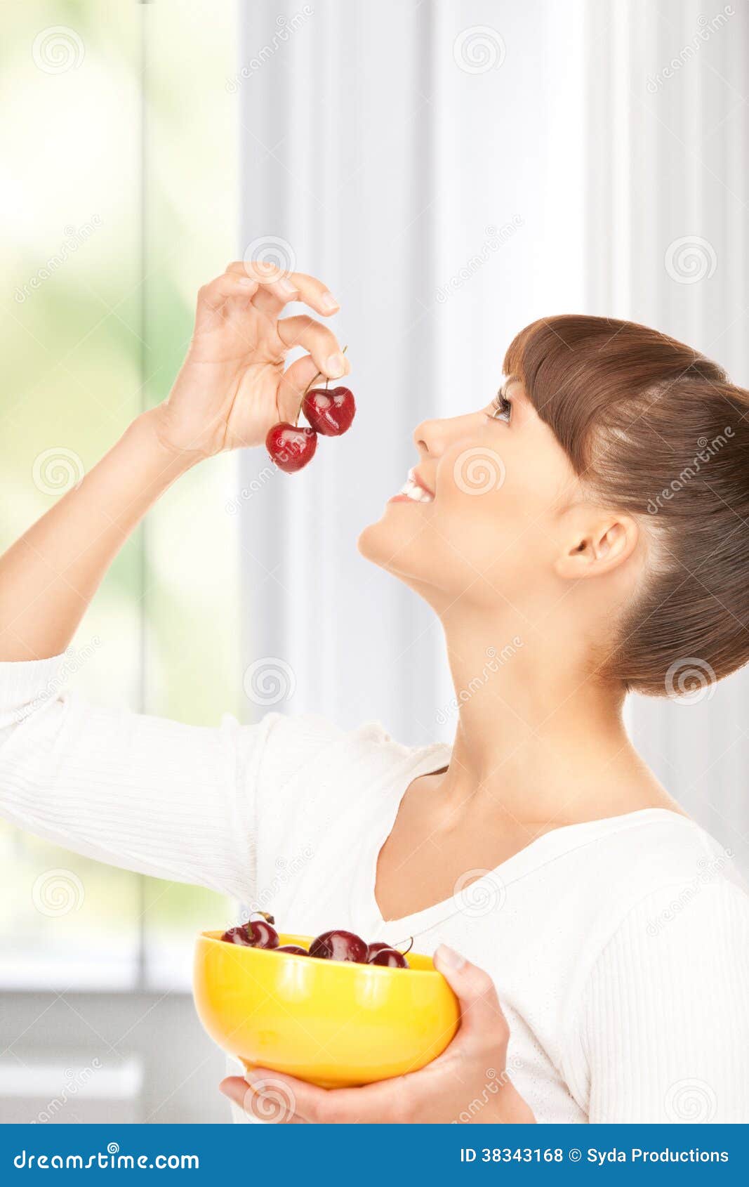 Woman with cherries stock photo. Image of cheerful, female - 38343168