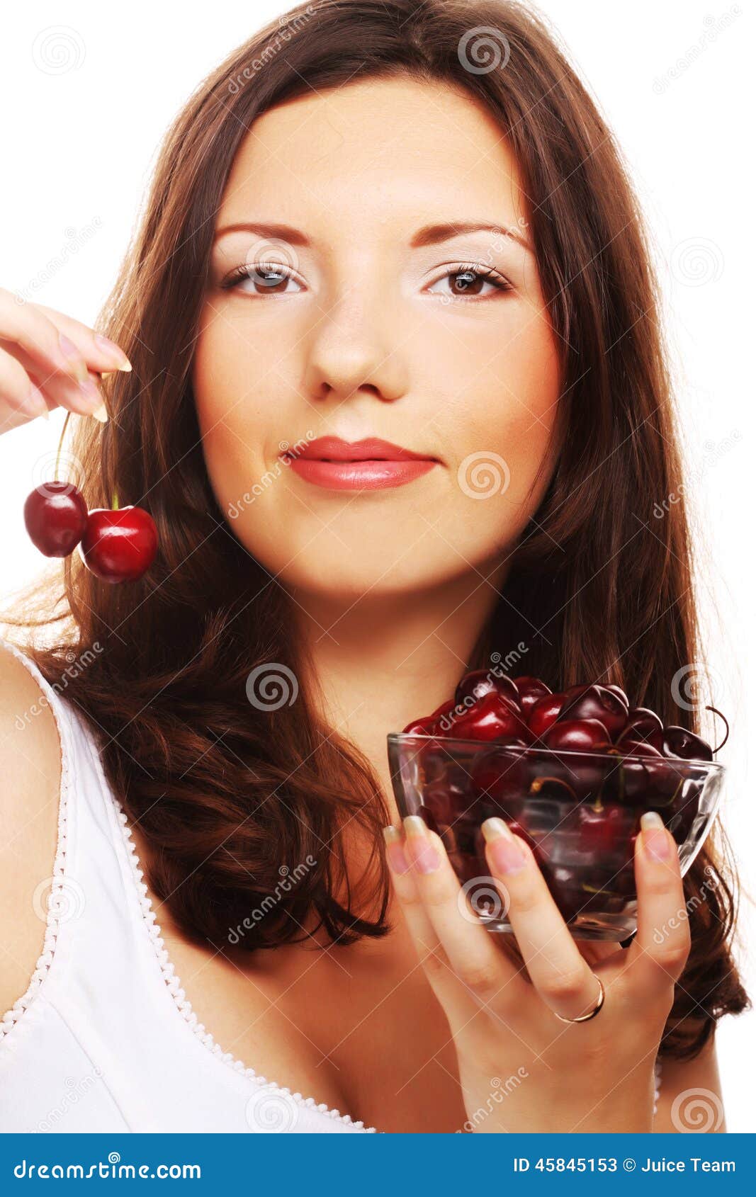 Woman with cherries stock image. Image of juicy, hearty - 45845153
