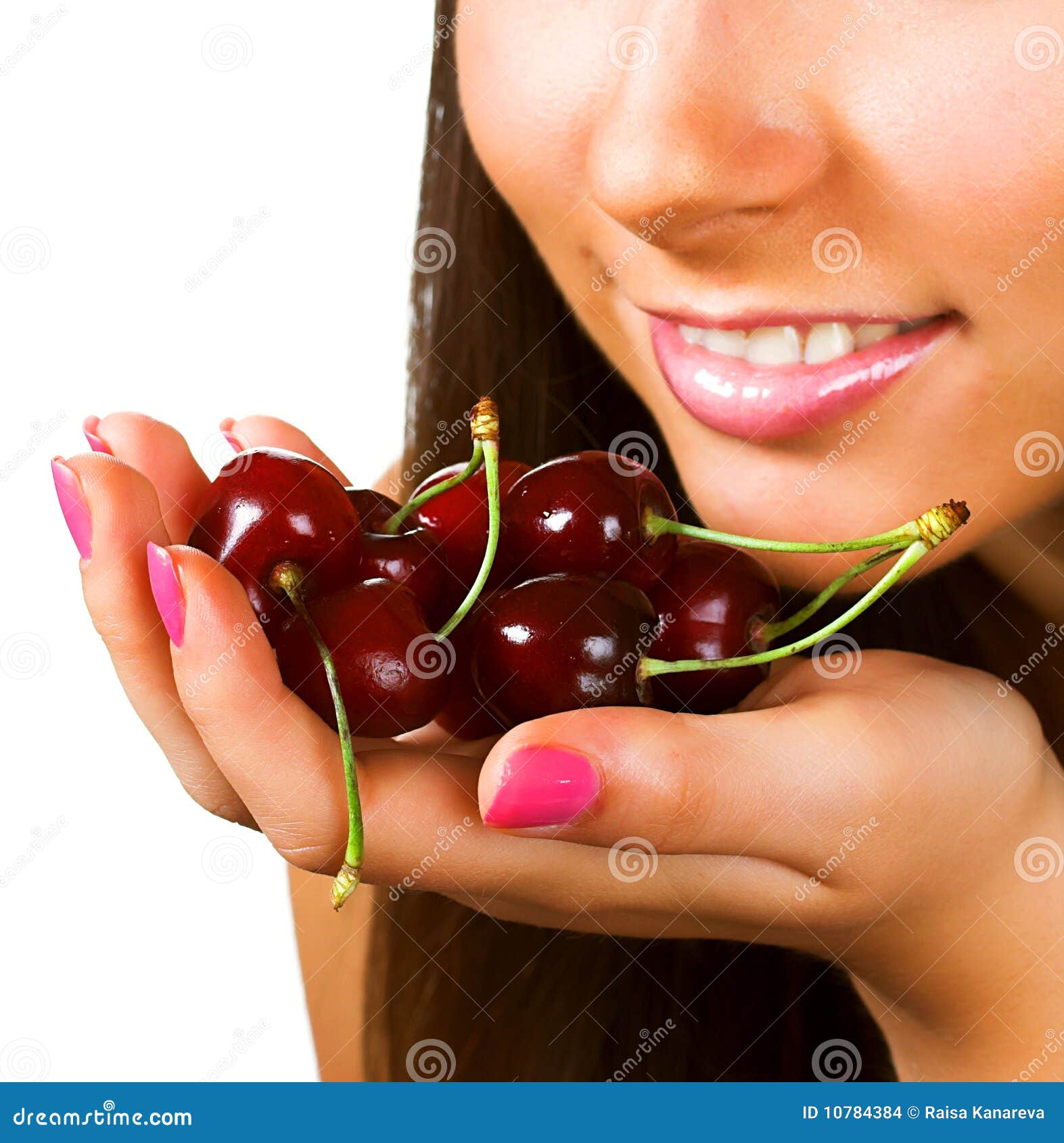 Woman with Cherries on White Stock Photo - Image of happy, juicy: 10784384