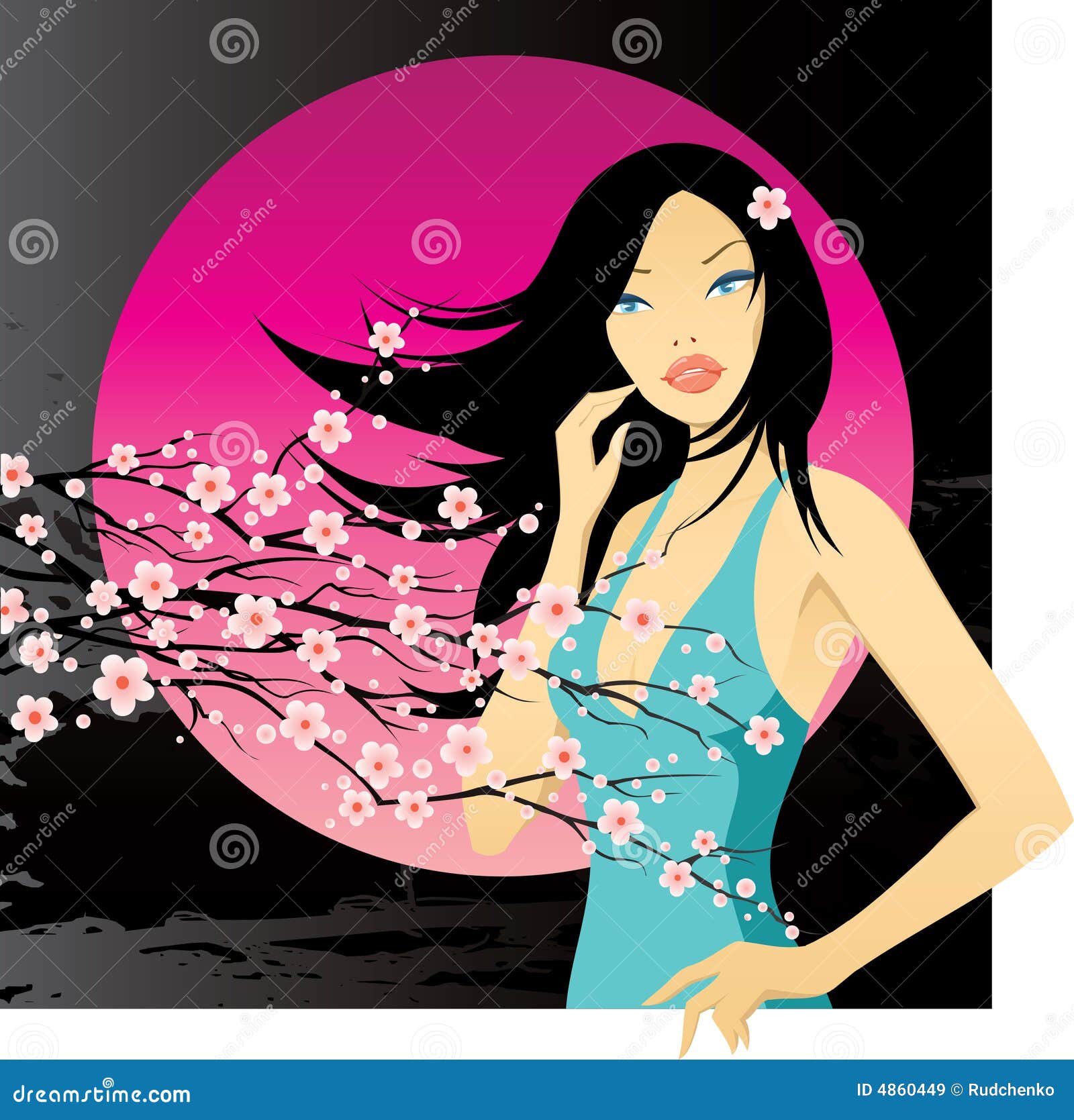 Woman with cherry twig stock vector. Illustration of cosmetic - 4860449