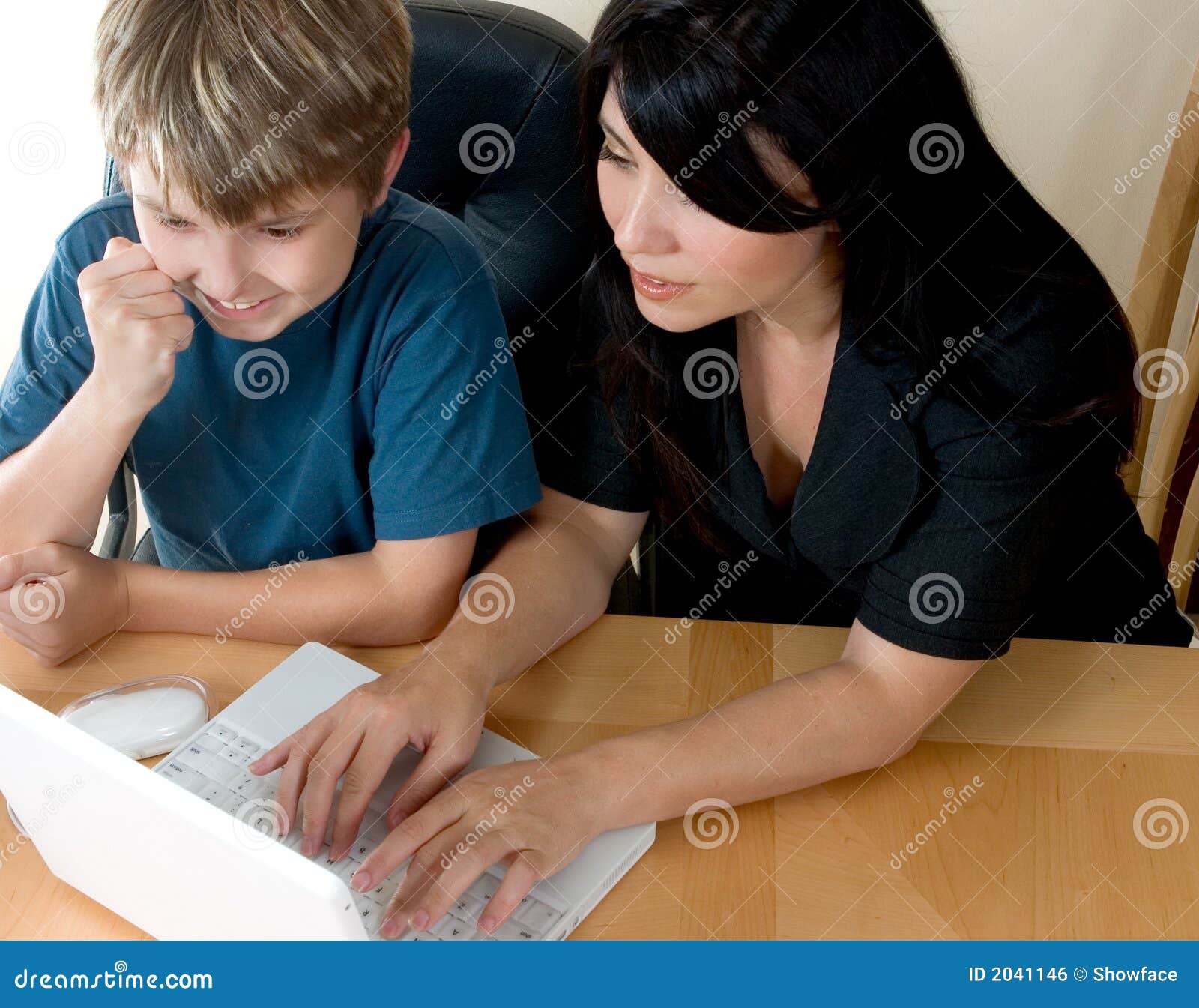 Woman and Child on Computer Stock Photo - Image of laptop, computer ...