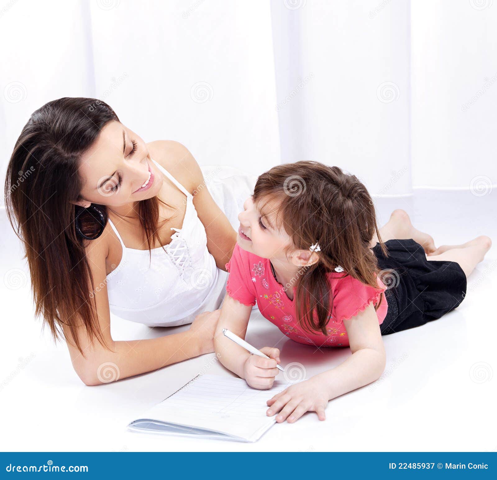 Woman and Child Drawing on Notepad Stock Image - Image of love, nanny ...