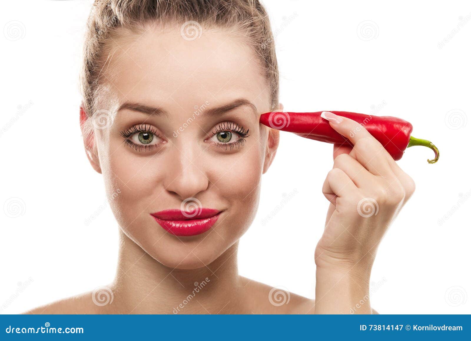 Woman with chilli stock image. Image of eating, glamour - 73814147