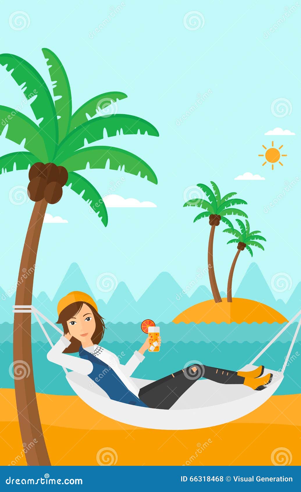 Woman chilling in hammock. stock vector. Illustration of cocktail ...