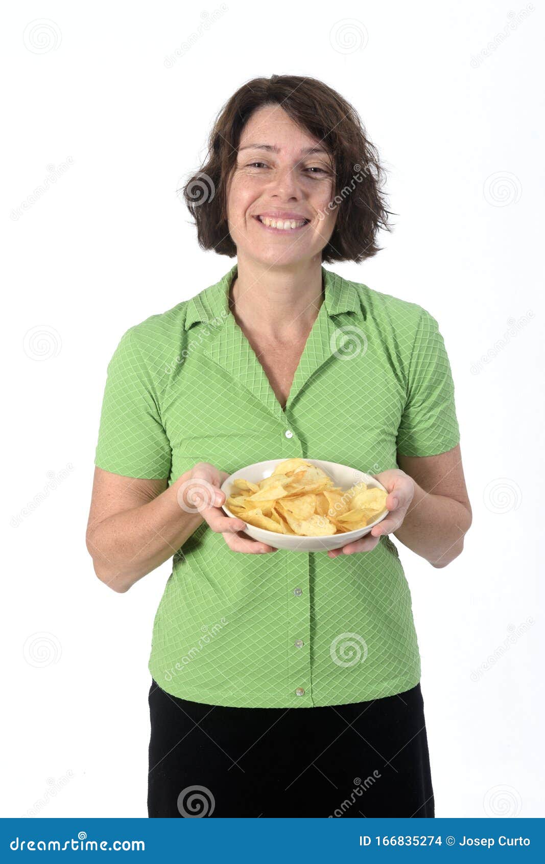 Woman with Chips on White Background Stock Photo - Image of fresh ...