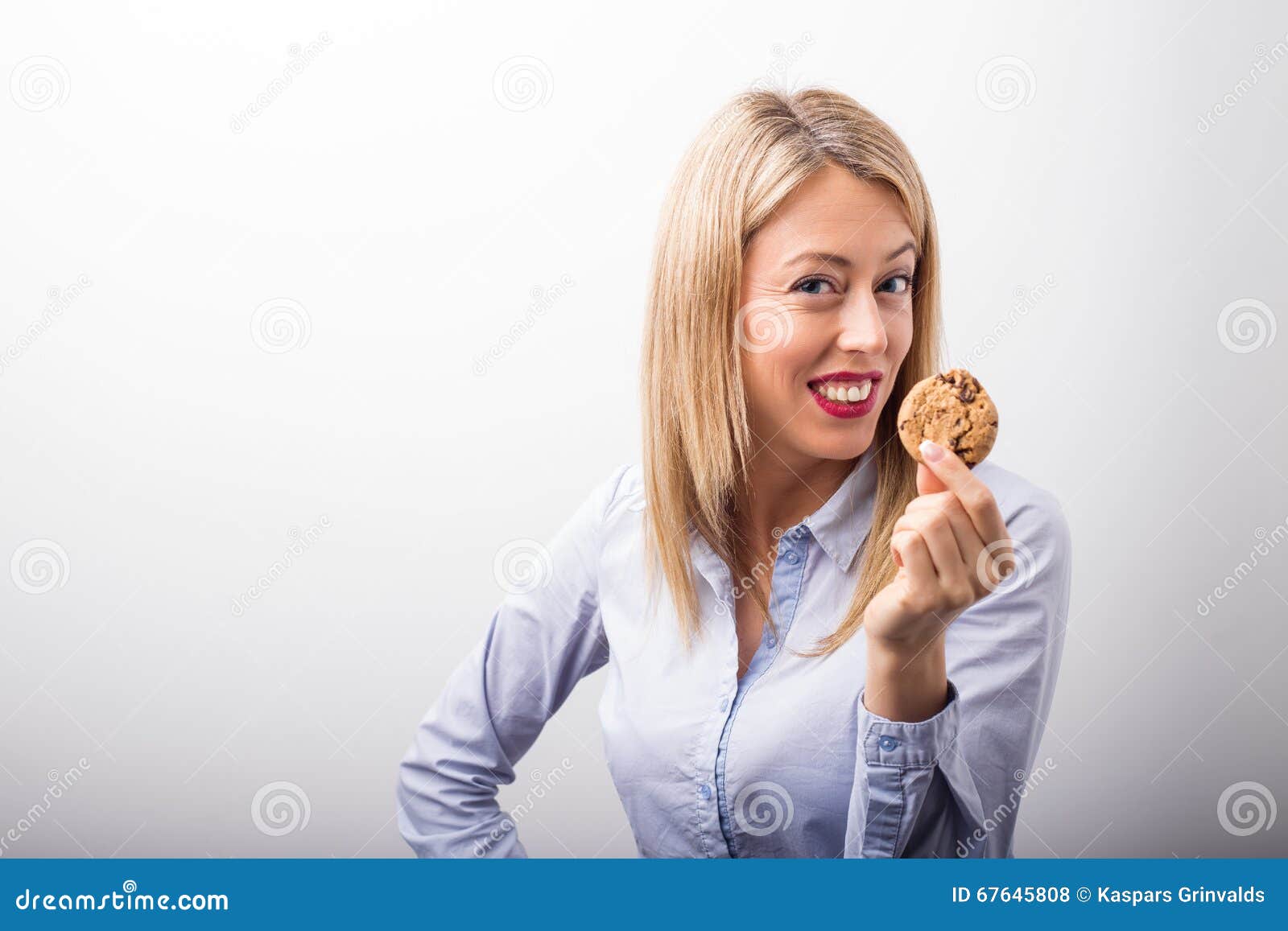 Woman with Chocolate Chip Cookie Stock Photo - Image of homemade, girl ...