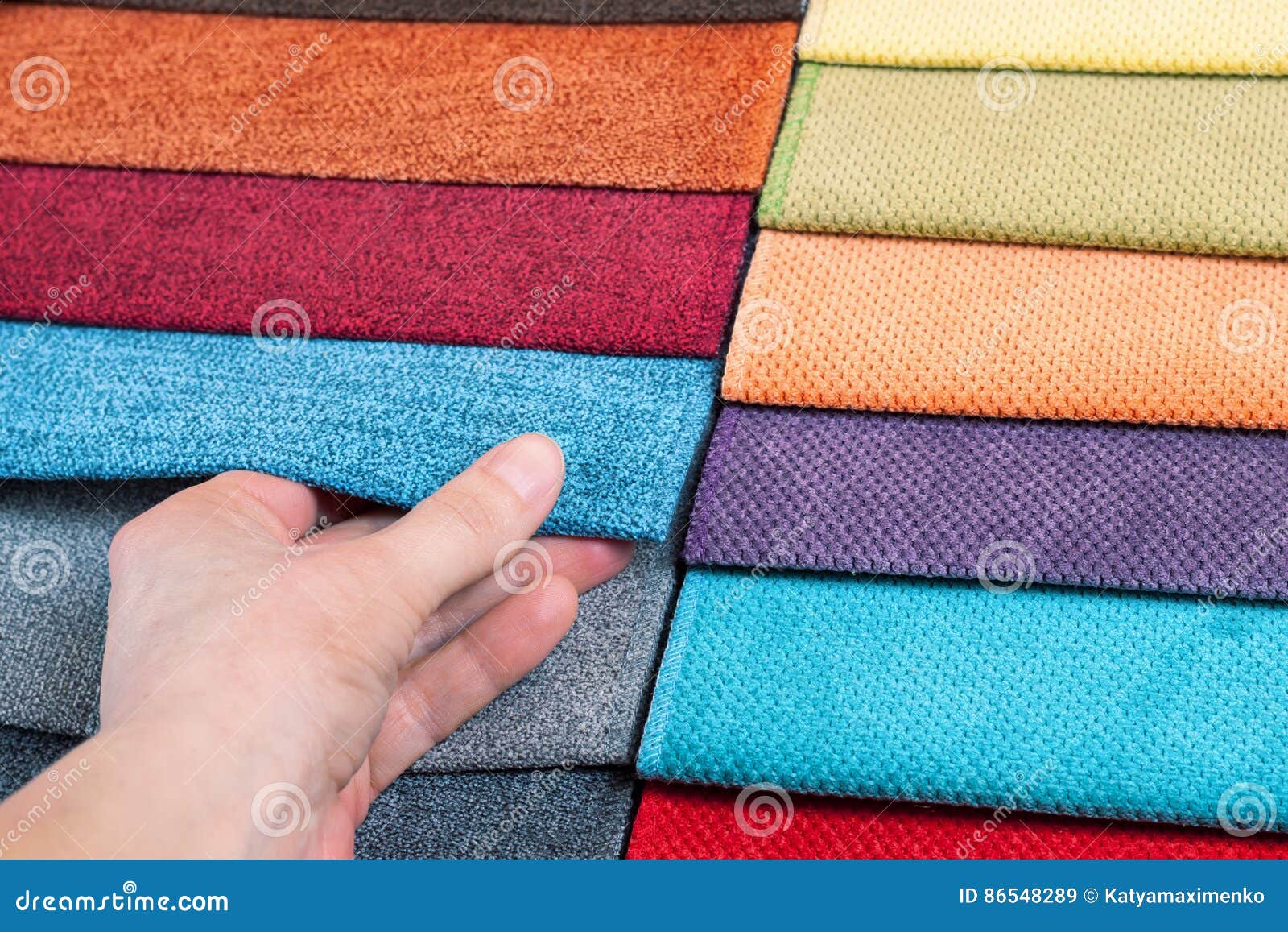 Woman Chooses Samples of Colored Tissue Stock Image - Image of cloth ...