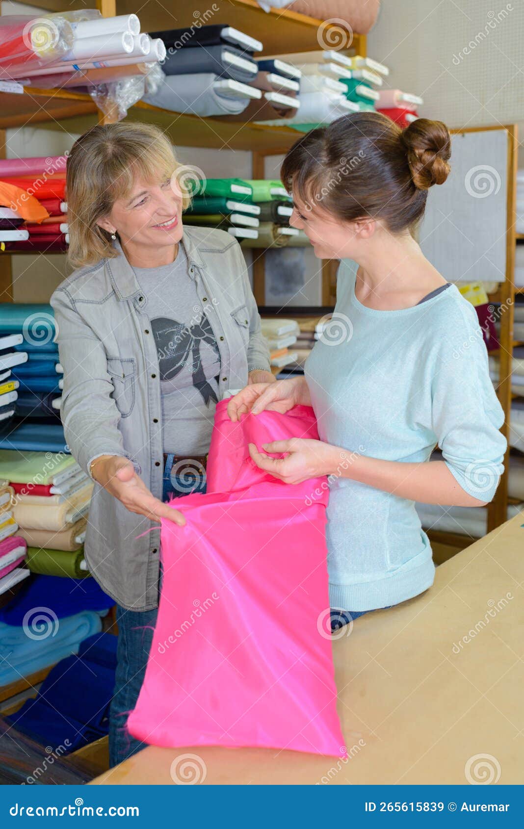 Woman Choosing Cloth Fabrics in Store Stock Image - Image of sell ...