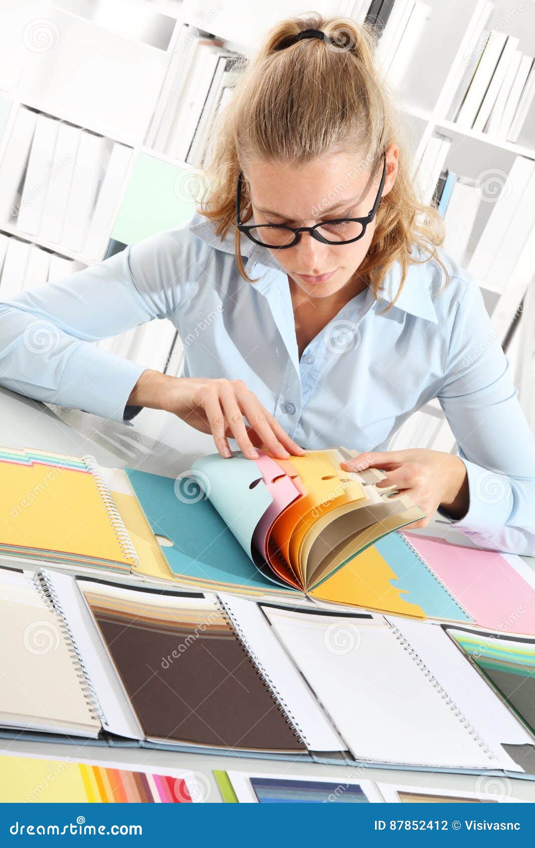 Woman Choosing Color with Colors Sampler Stock Photo - Image of concept ...