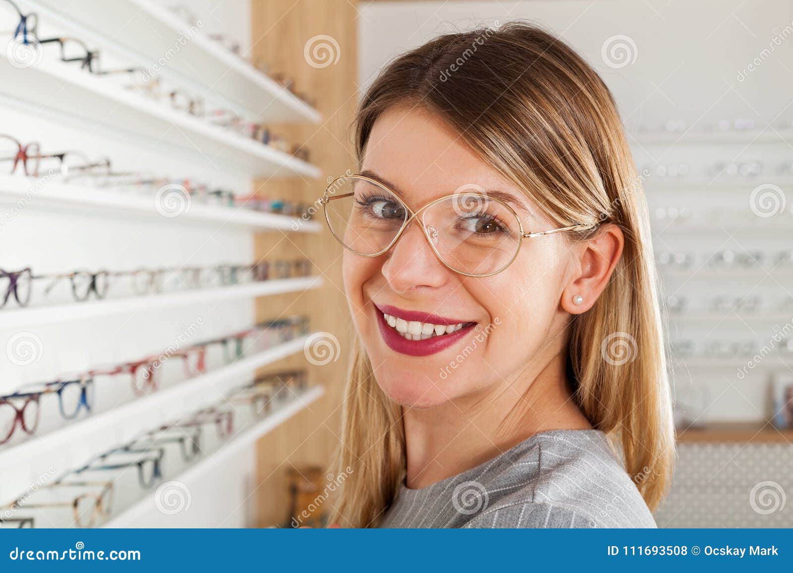 Woman Choosing Eyeglass Frame Stock Photo - Image of medical, optic ...