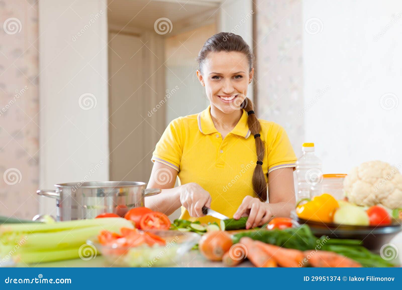 Woman Chopping Vegetables at Kitchen Stock Photo - Image of female ...