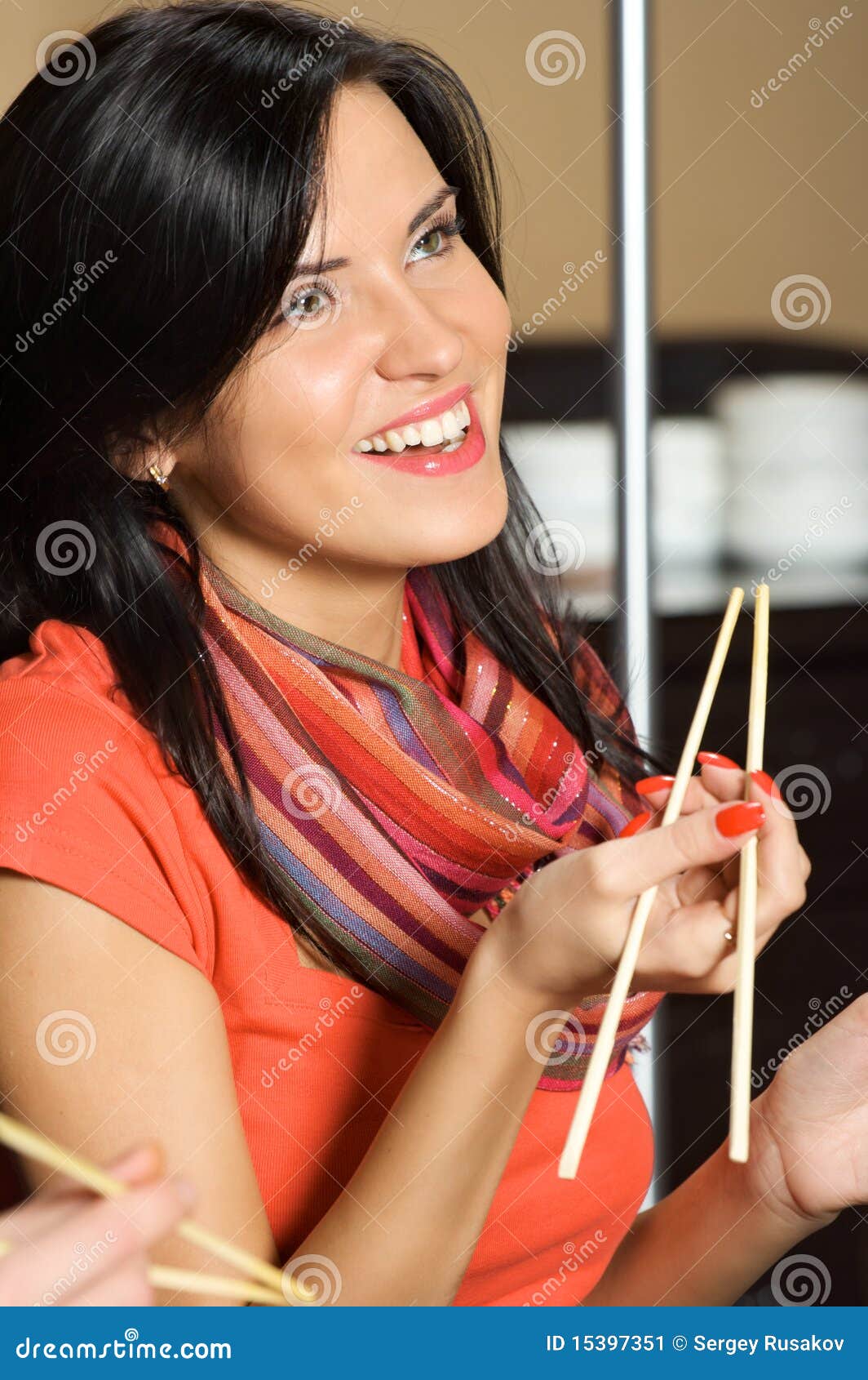 Woman and chopsticks stock image. Image of happiness - 15397351