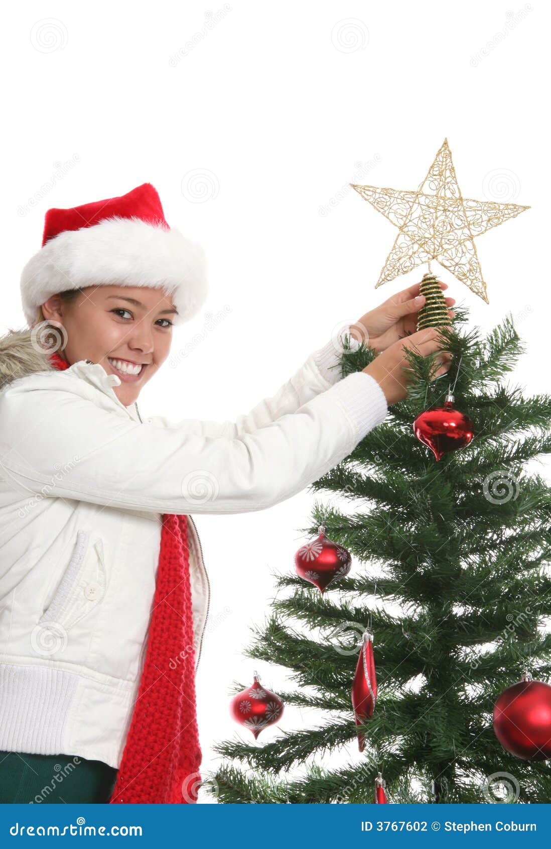 Woman with Christmas tree stock photo. Image of closeup - 3767602