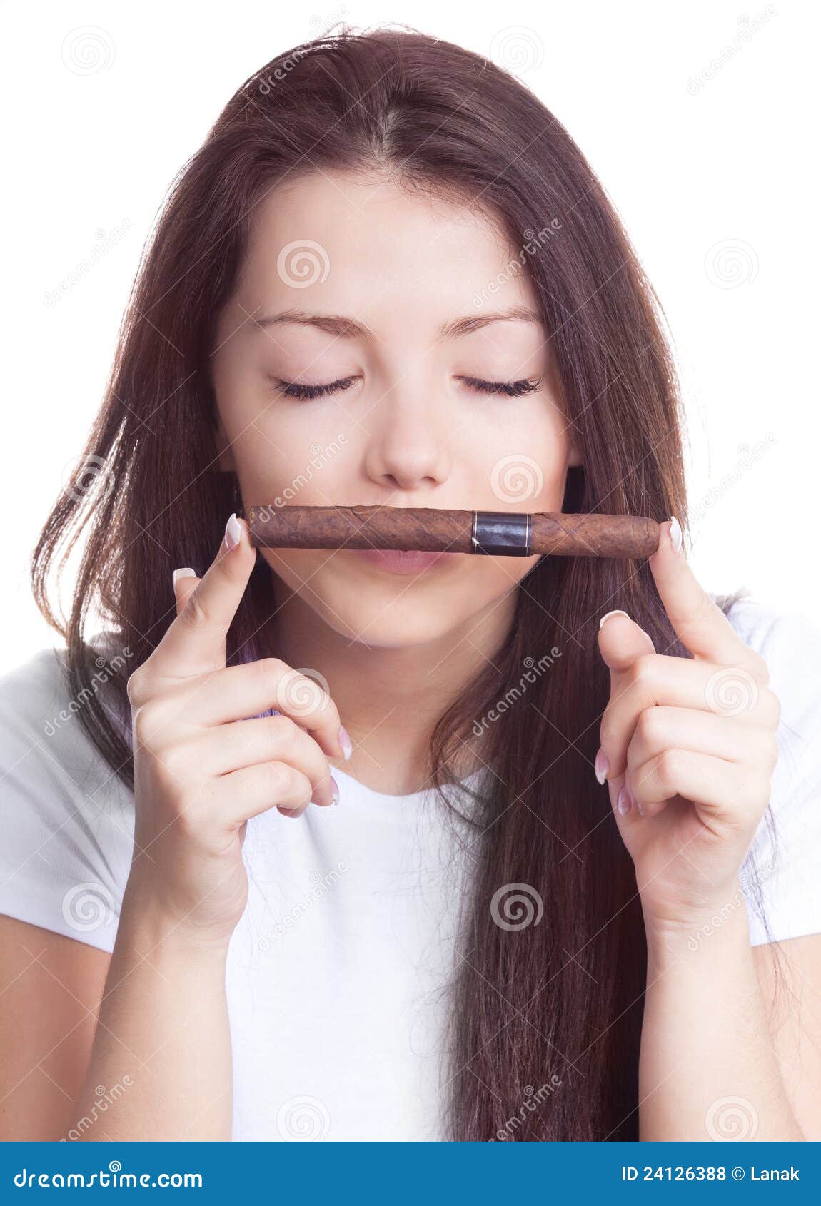 Woman with a cigar stock photo. Image of aroma, addicted - 24126388