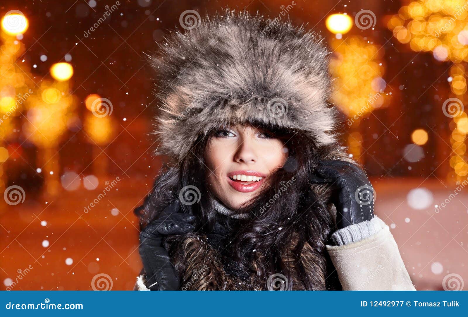 Woman in city at night. stock image. Image of lighting - 12492977