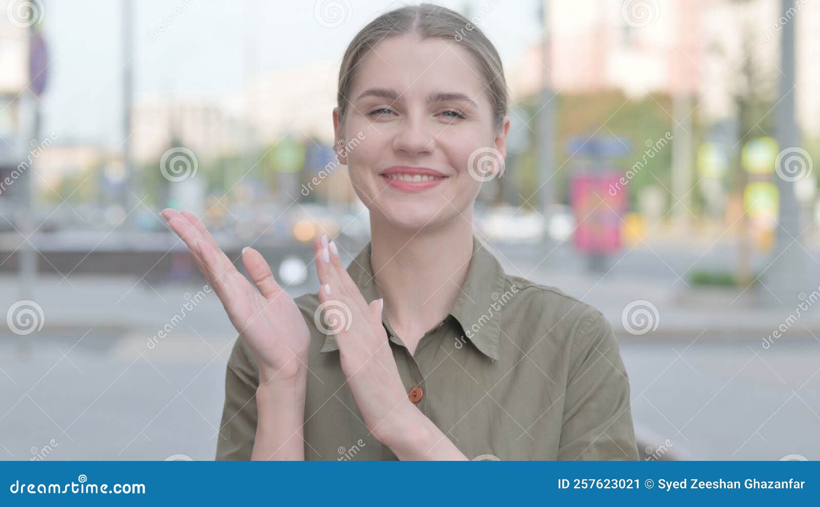 Woman Clapping in Appreciation Outdoor Stock Image - Image of outdoor ...