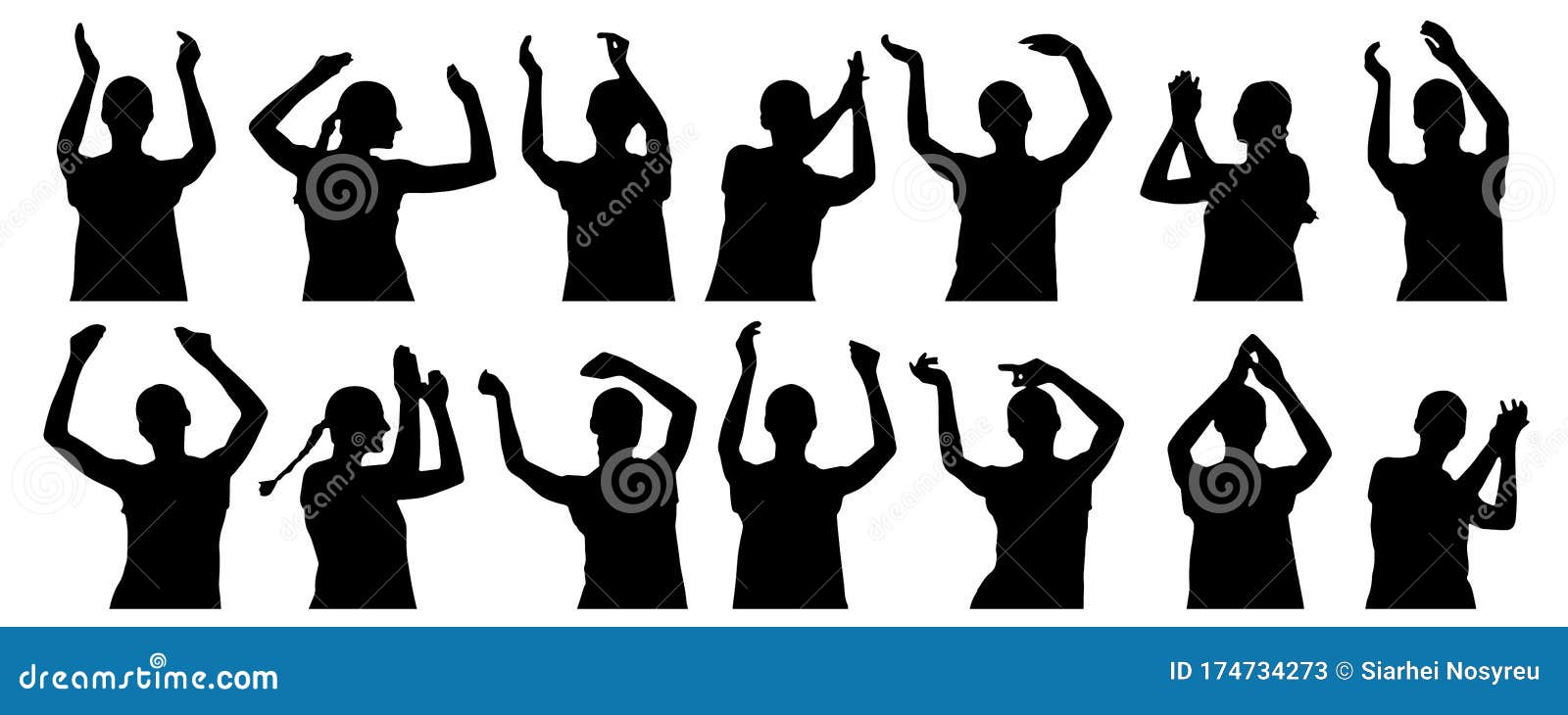 Woman Clapping Hands, Waving Hands. Set of Silhouettes Stock Vector ...