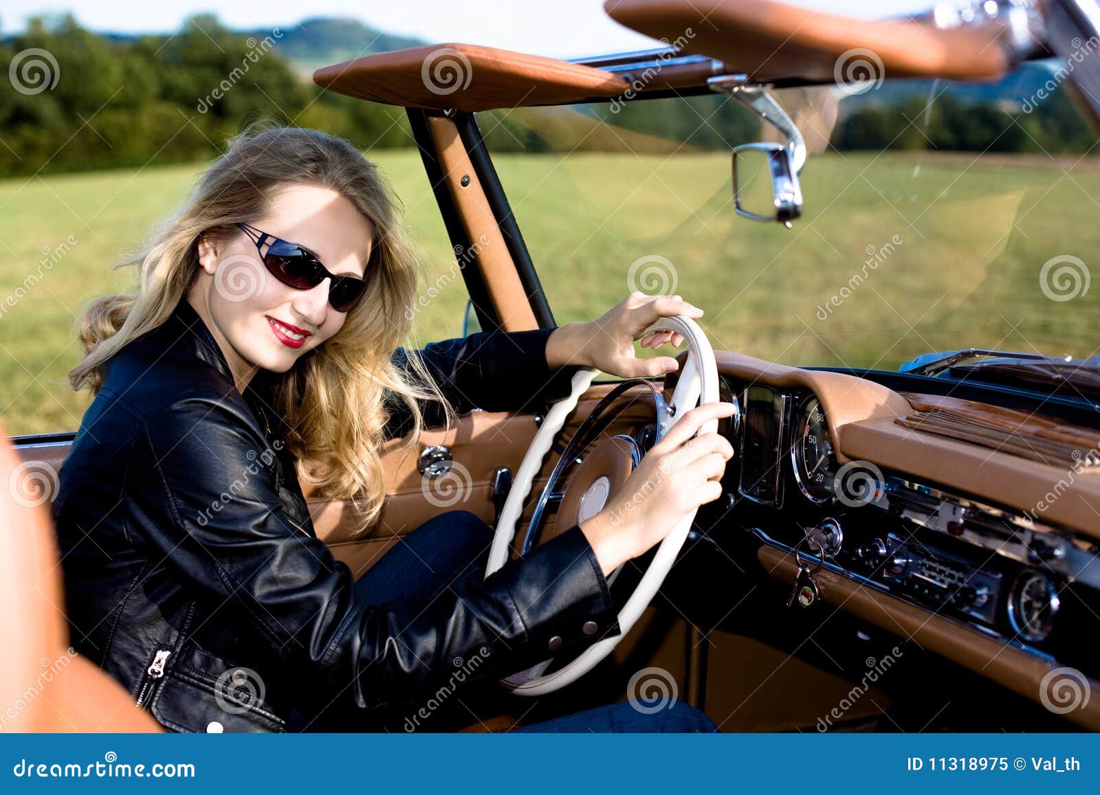Woman and classic car stock image. Image of nature, driving - 11318975