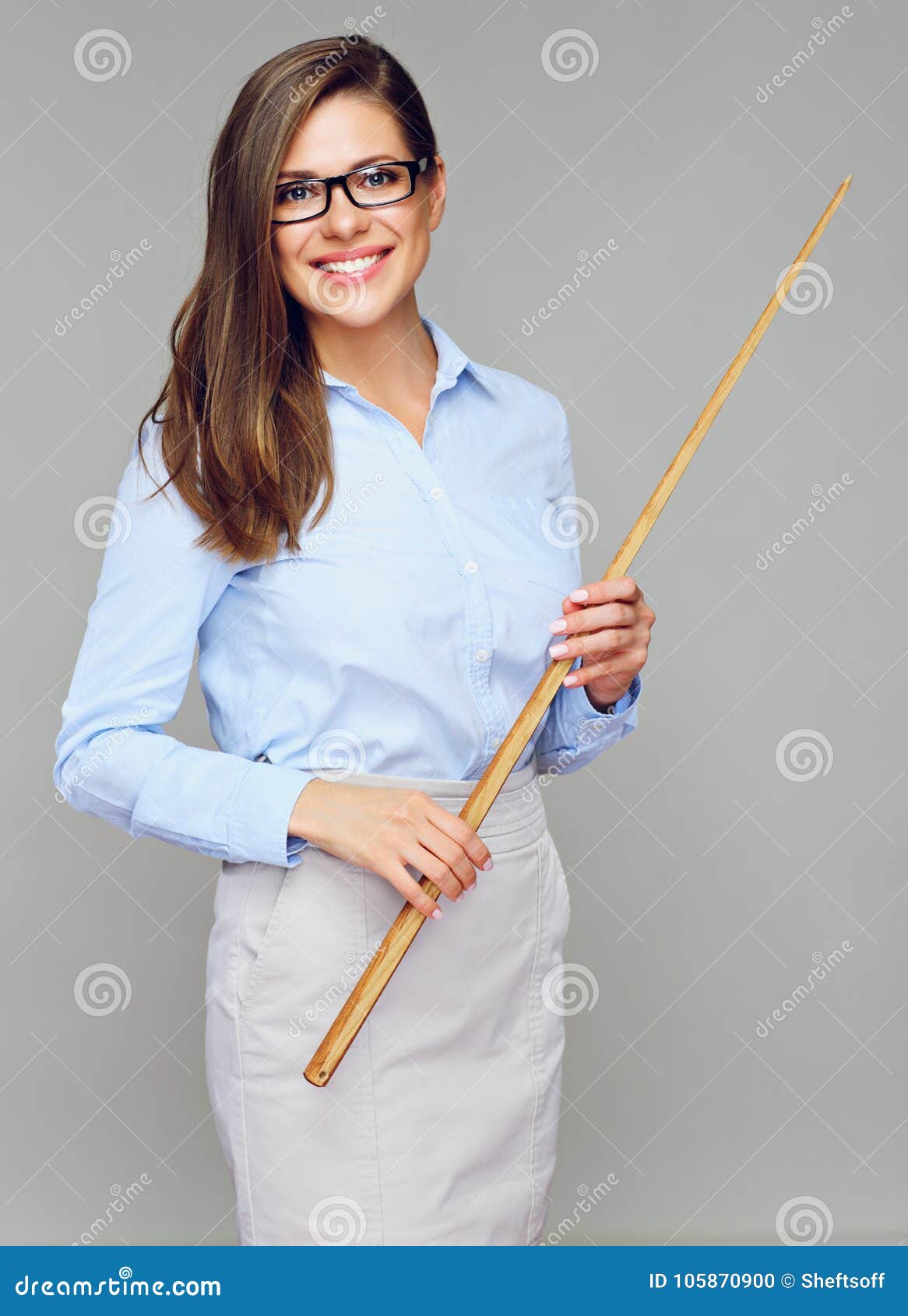 Woman Classic Smiling Teacher Holding Wooden Pointer. Stock Photo ... Woman Classic Smiling Teacher Holding Wooden Pointer. Stock Photo ...