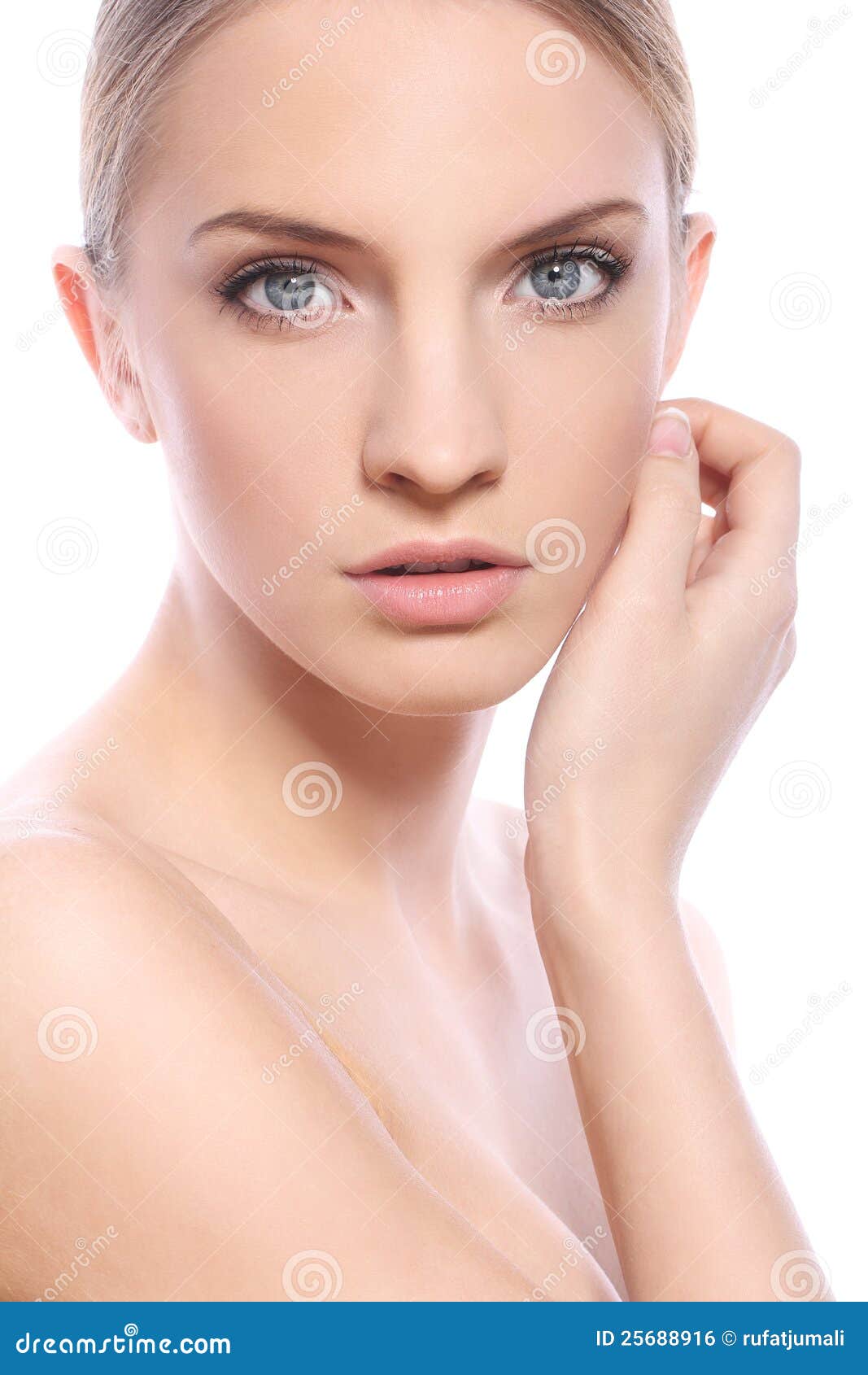 Woman with Clean Face Over White Background Stock Photo - Image of face ...