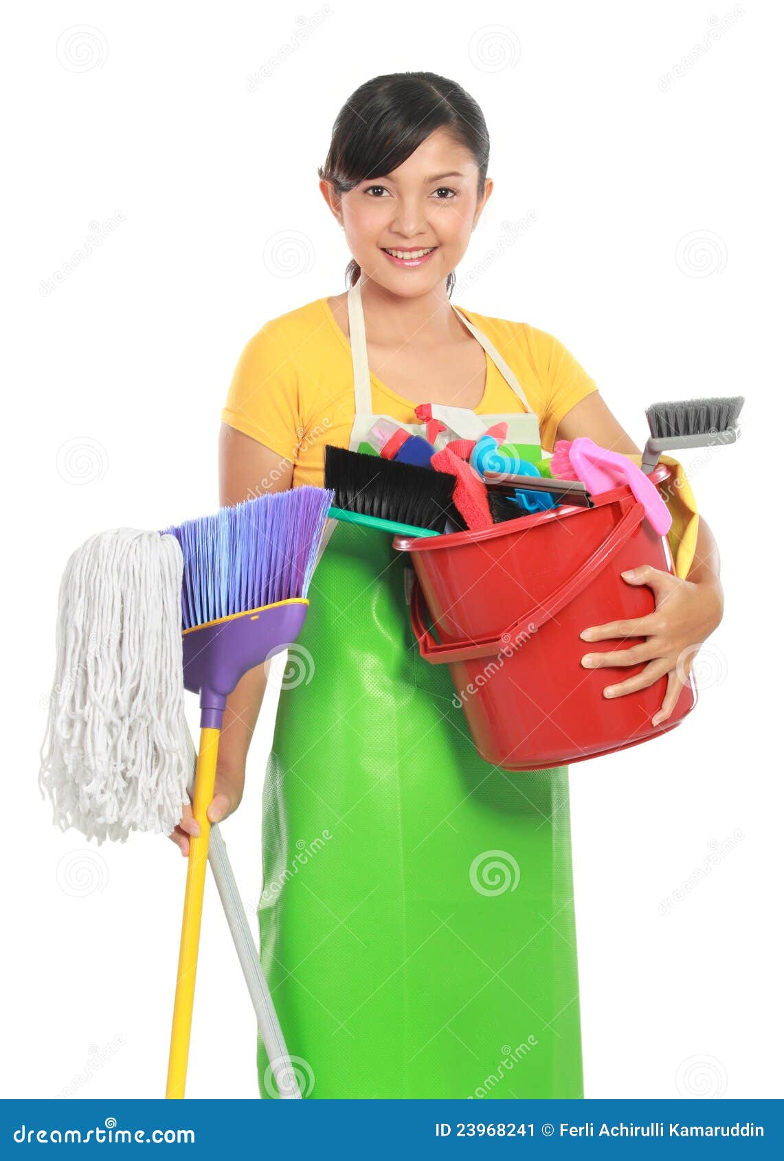 Woman with Cleaning Equipment Stock Image - Image of housekeeping ...