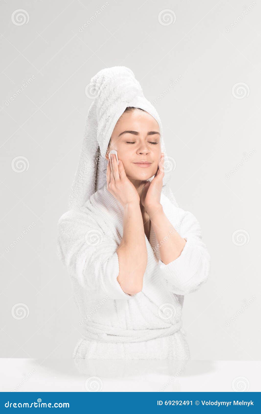 Woman Cleaning Face in Bathroom Stock Image - Image of purification ...