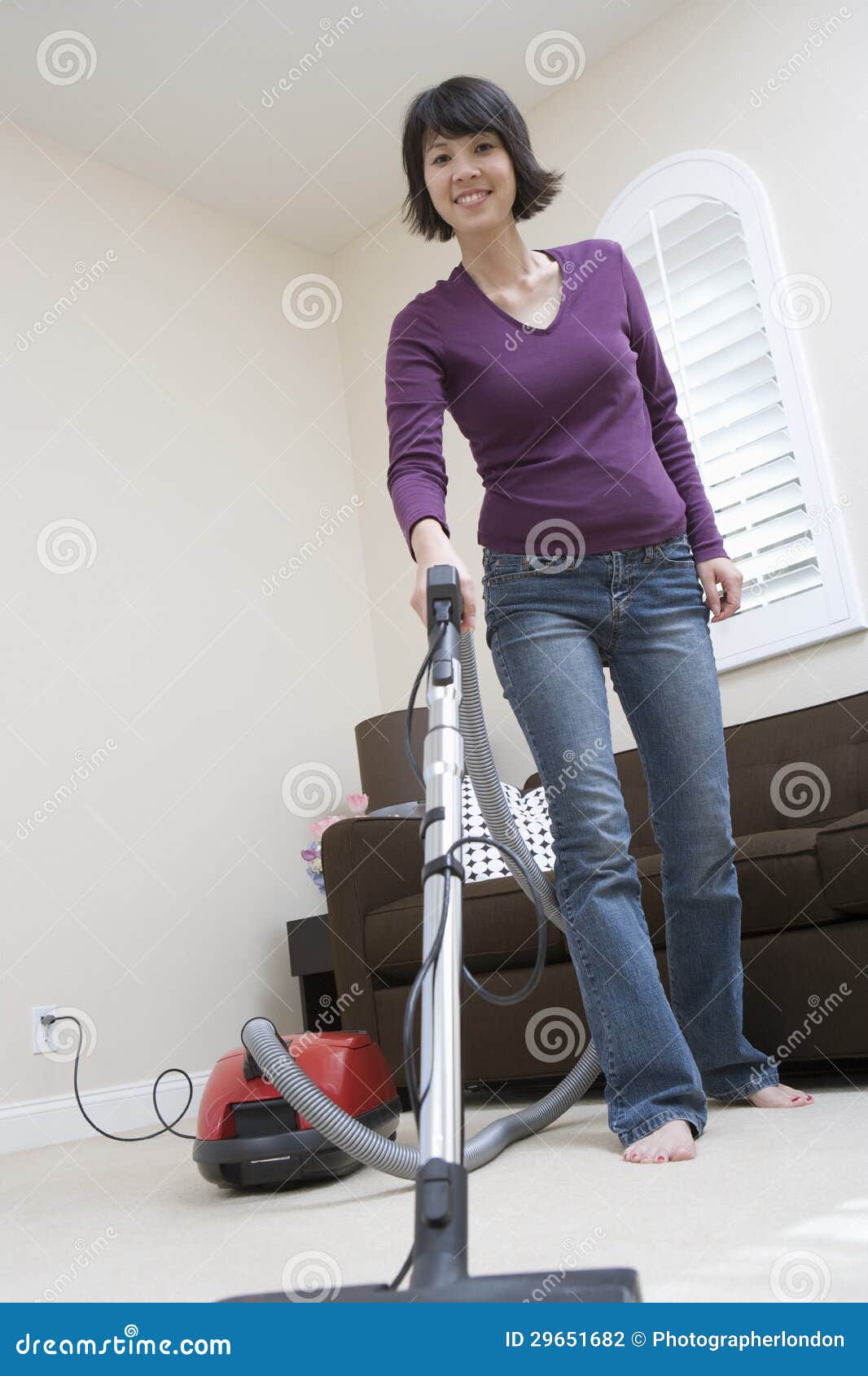 Woman Cleaning Floor at Home Stock Photo - Image of interior, sofa ...