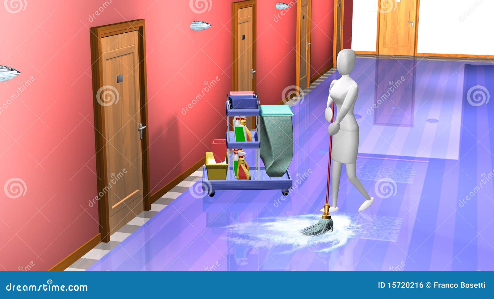 Woman cleaning hallway stock illustration. Illustration of sanitize ...