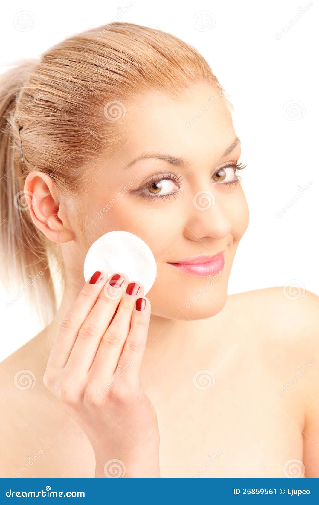 Woman Cleaning Her Face with Cotton Pad Stock Image - Image of blond ...