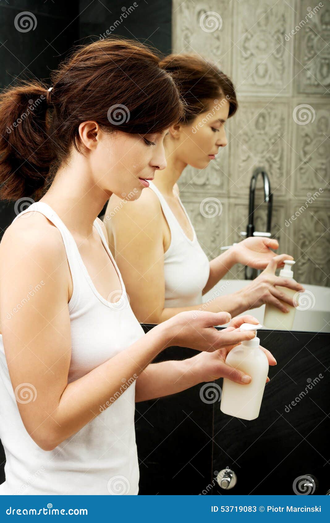 Woman cleaning her hands. stock image. Image of pour - 53719083