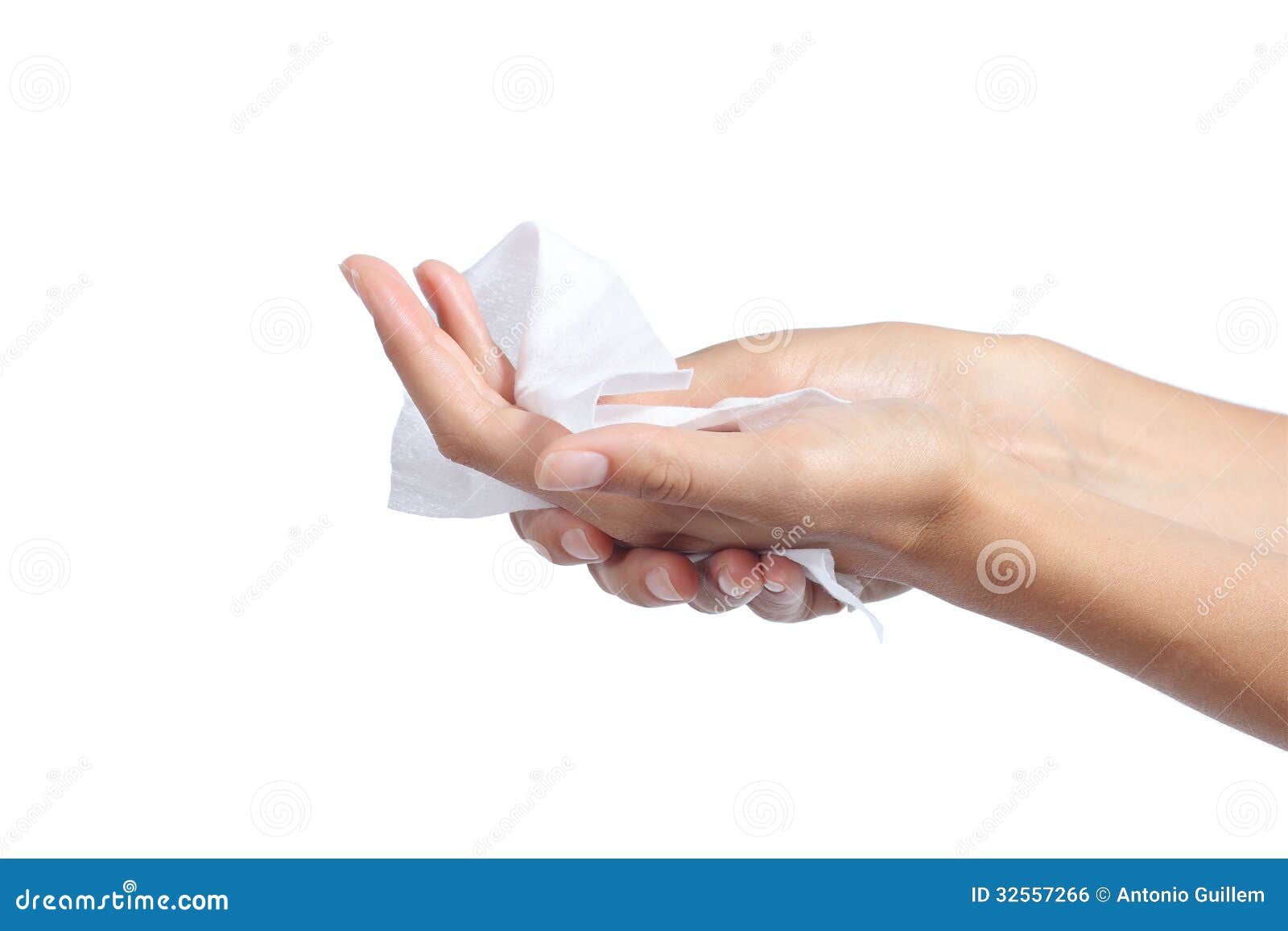Woman Cleaning Her Hands with a Tissue Stock Photo - Image of ...