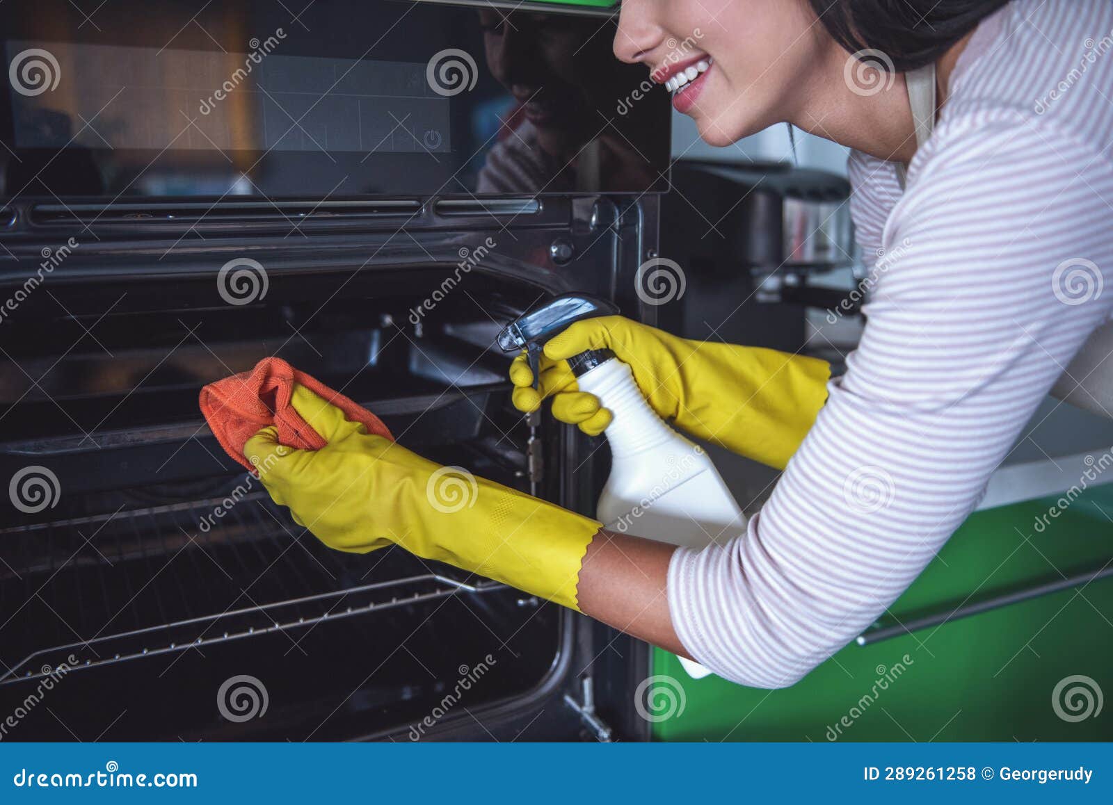Woman cleaning her kitchen stock photo. Image of happy - 289261258