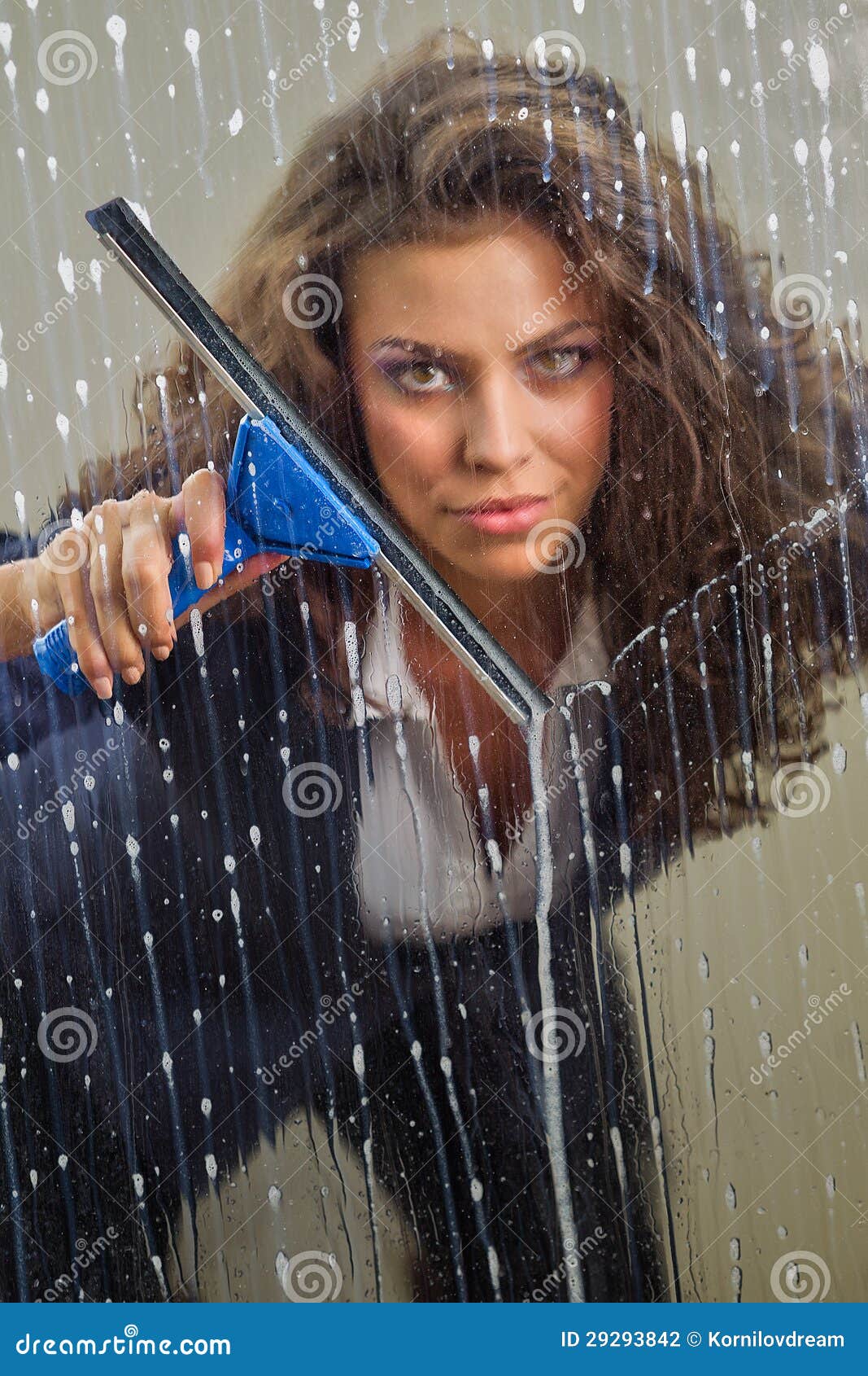 Woman cleaning her windows stock photo. Image of girl - 29293842