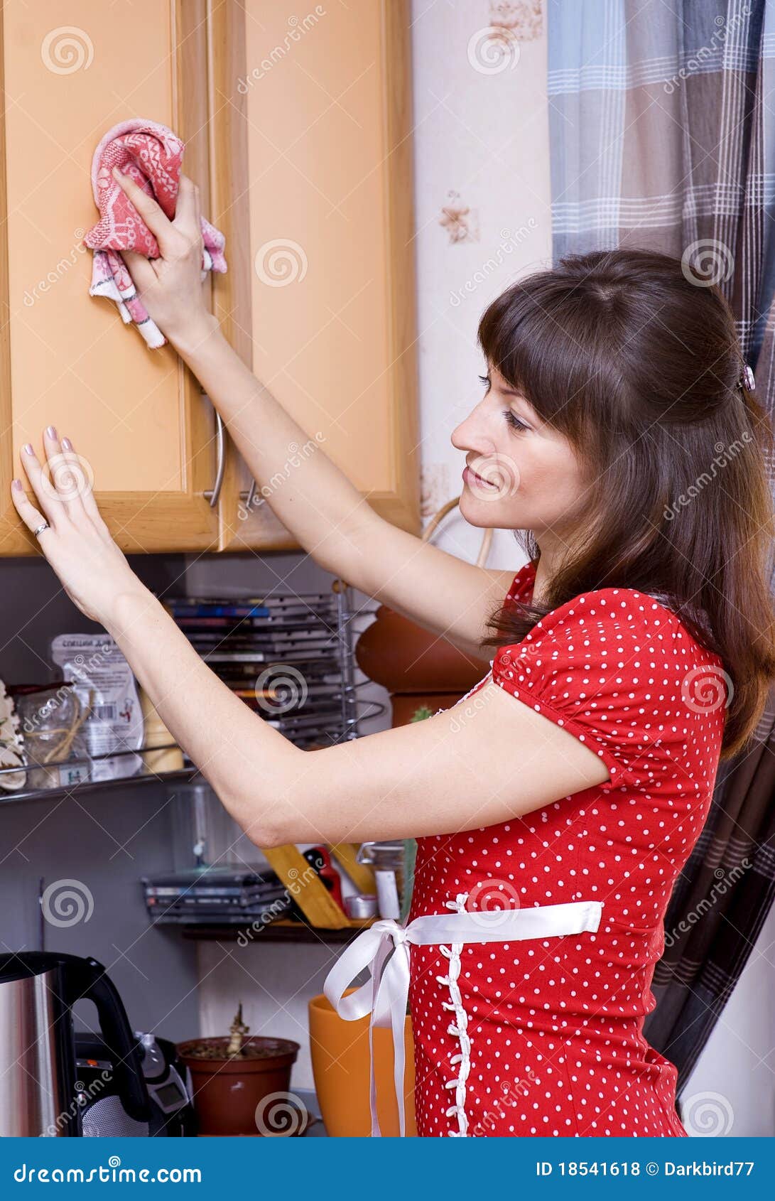 Woman cleaning the kitchen stock photo. Image of girl - 18541618