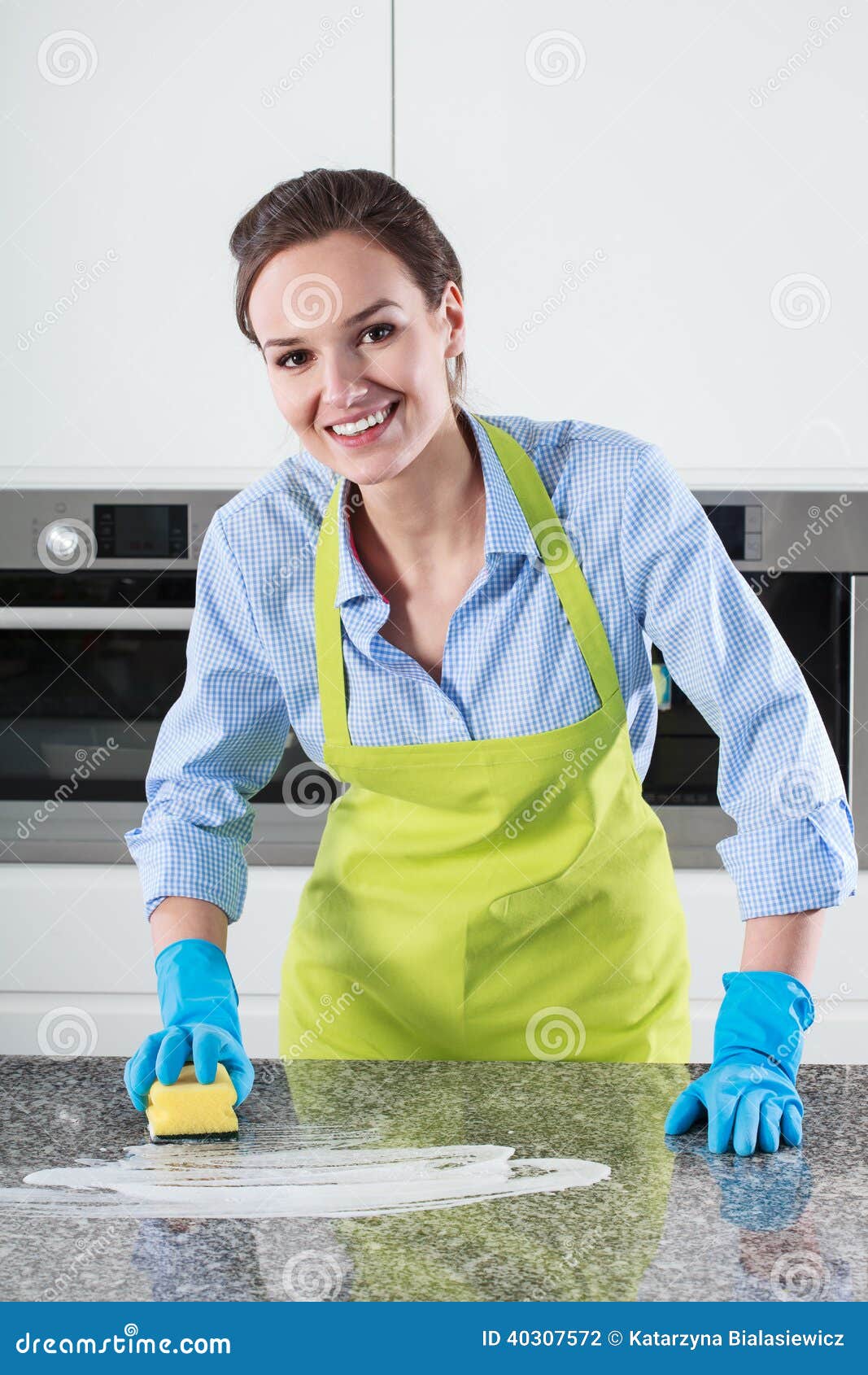 Woman Cleaning Kitchen Table Stock Photo - Image of detergent, hygiene ...