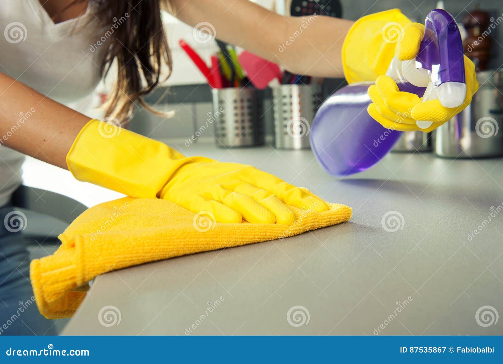 Woman Cleaning a Kitchen Top Stock Image - Image of cleaner, induction ...