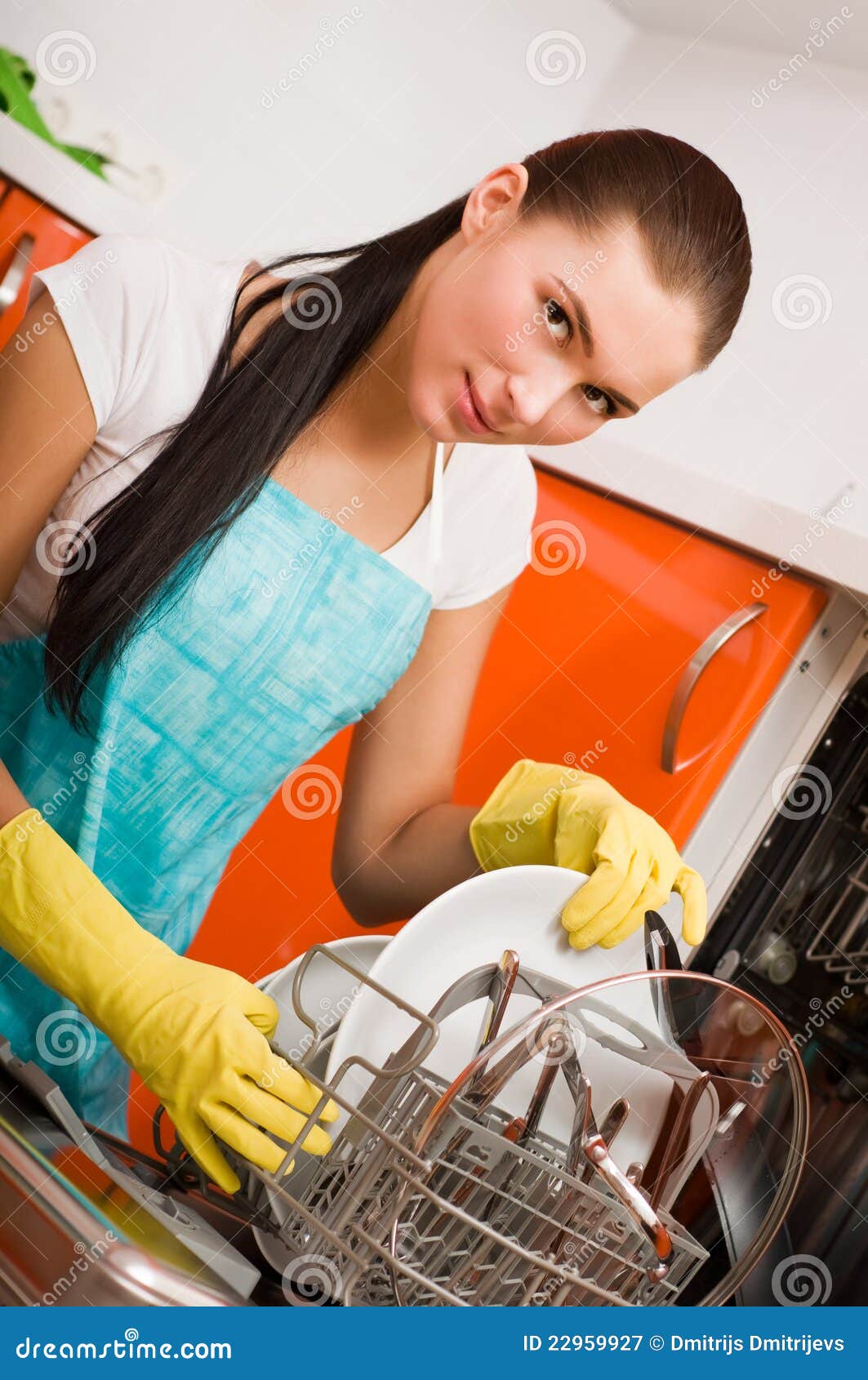 Woman Cleaning Kitchen Using Dish Washing Ma Stock Image - Image of ...