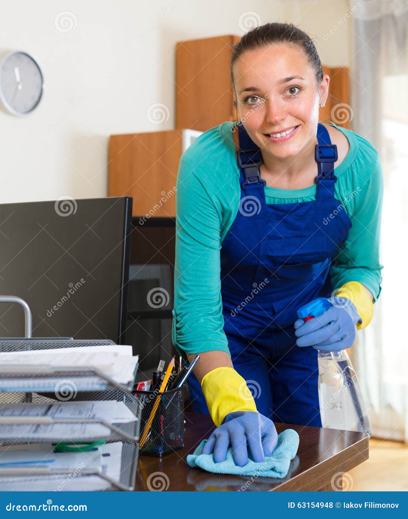 Woman Cleaning at the Office Stock Photo - Image of gloves, female ...