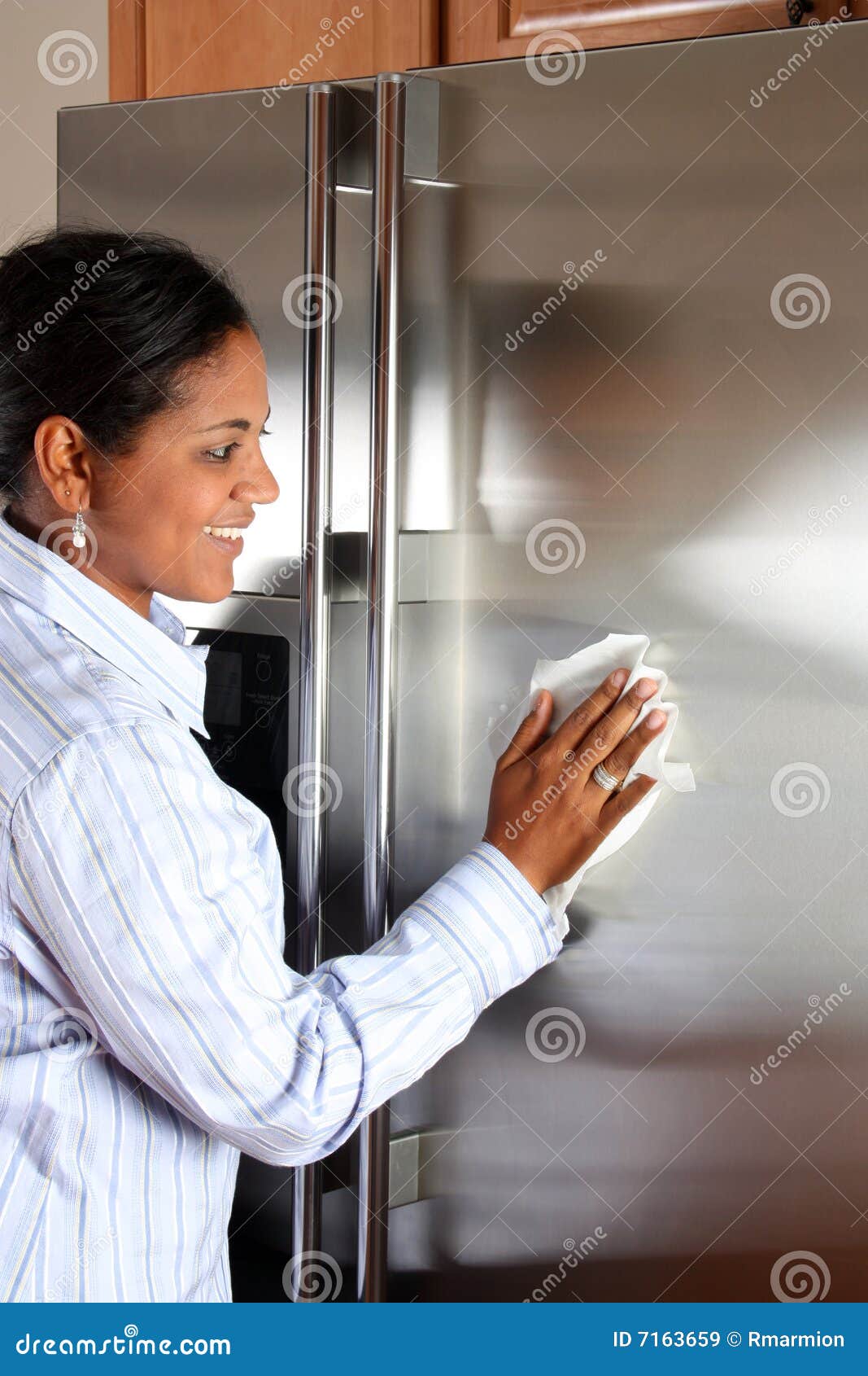 Woman Cleaning Refrigerator Stock Image - Image of stainless, cloth ...
